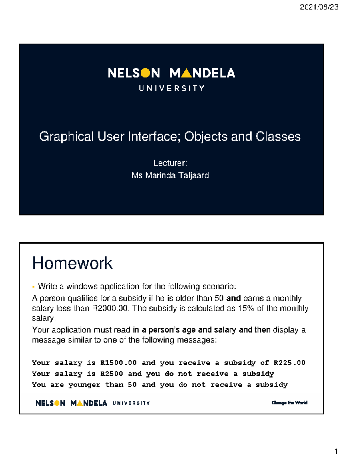 Lecture 02a - Objects and Classes - Graphical User Interface; Objects ...