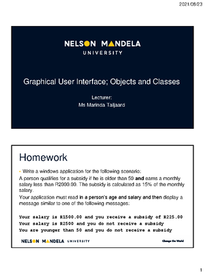 Lecture 01b - Intro to GUI interface - Programs with a GUI interface Lecturer: Ms Marinda ...