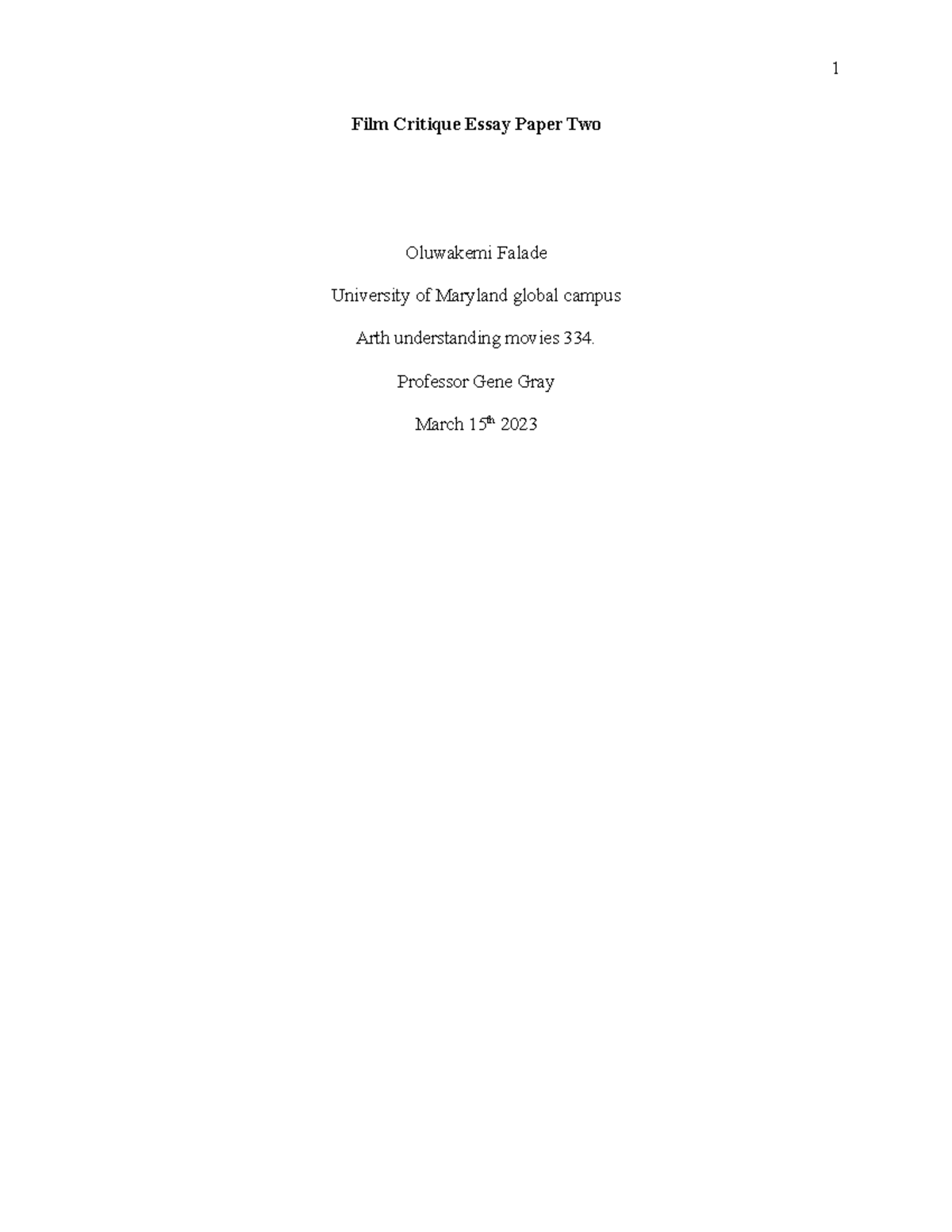 Film Critique Essay Paper Two assignment - Film Critique Essay Paper ...