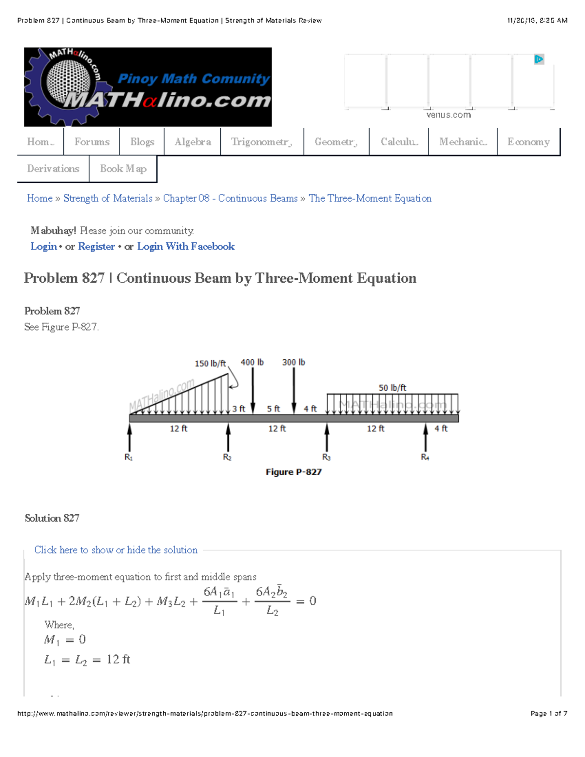 Problem 1 - Home » Strength of Materials » Chapter 08 - Continuous ...