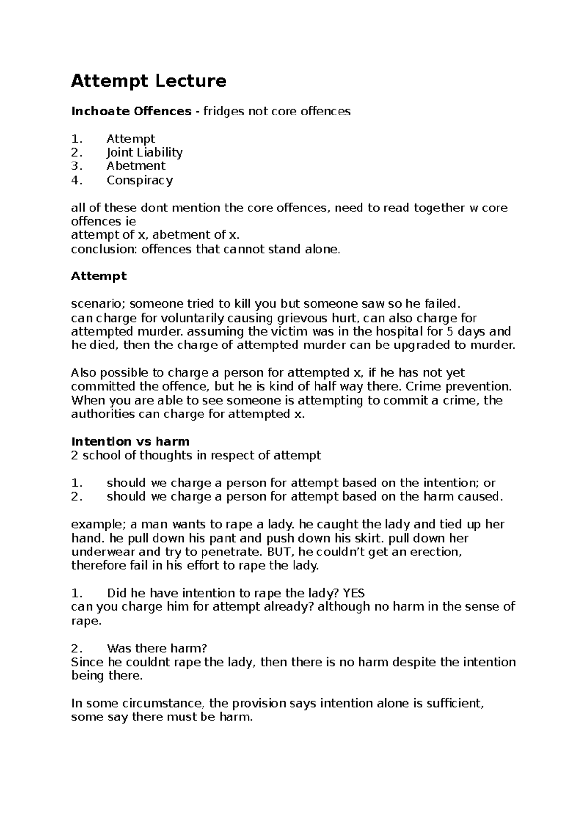 Attempt lecture notes - Criminal Law I - Studocu