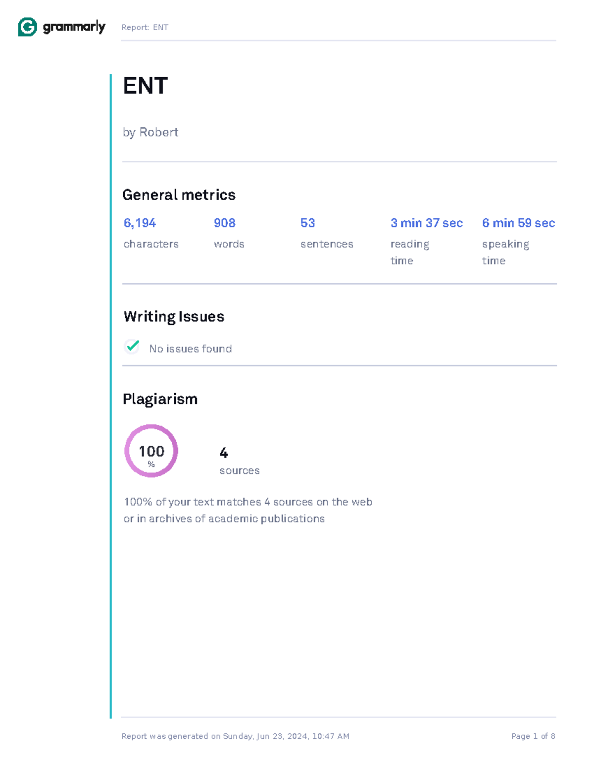 Report - Summary physiology - ENT by Robert General metrics 6,194 908 ...