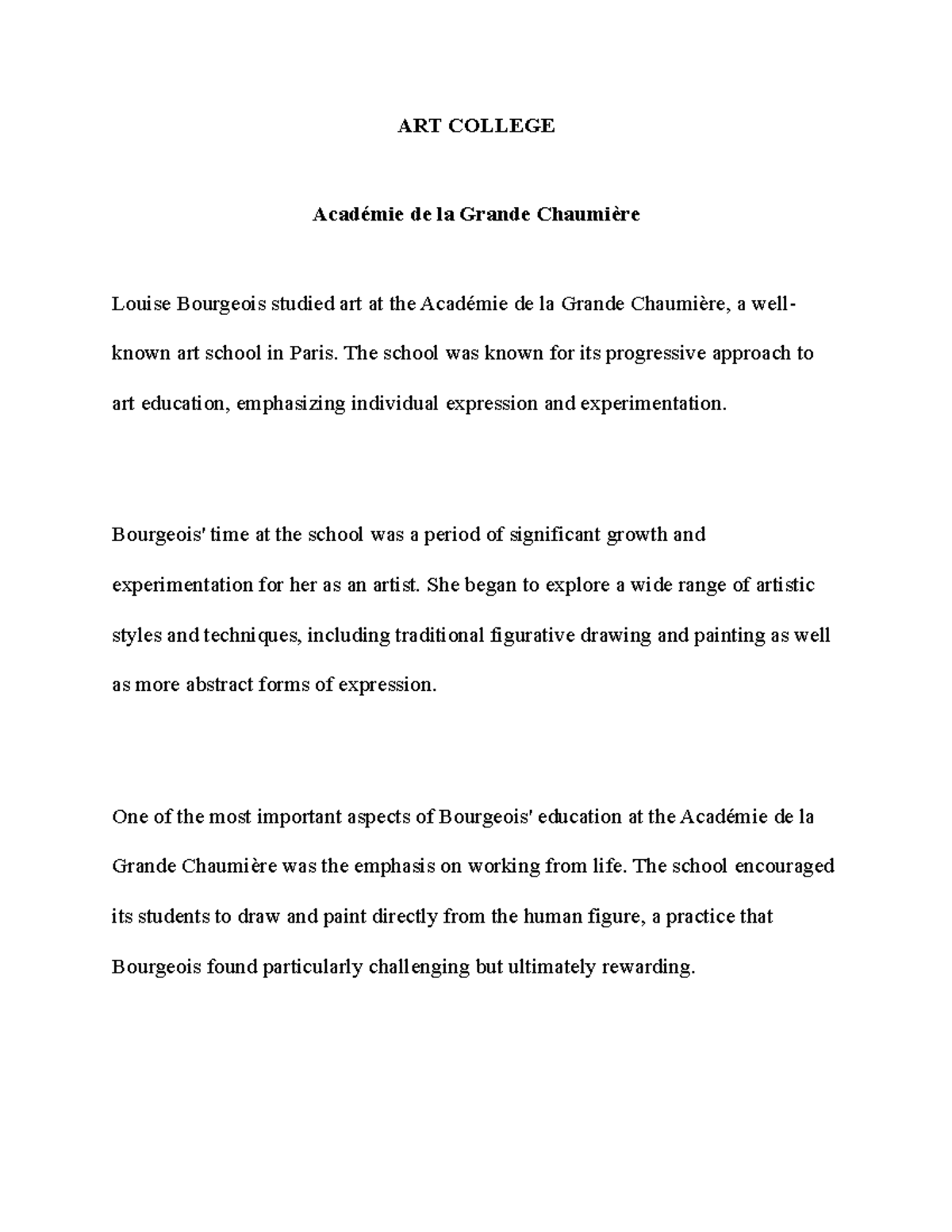 Art college bourgeois - Art history notes transcription - ART COLLEGE ...