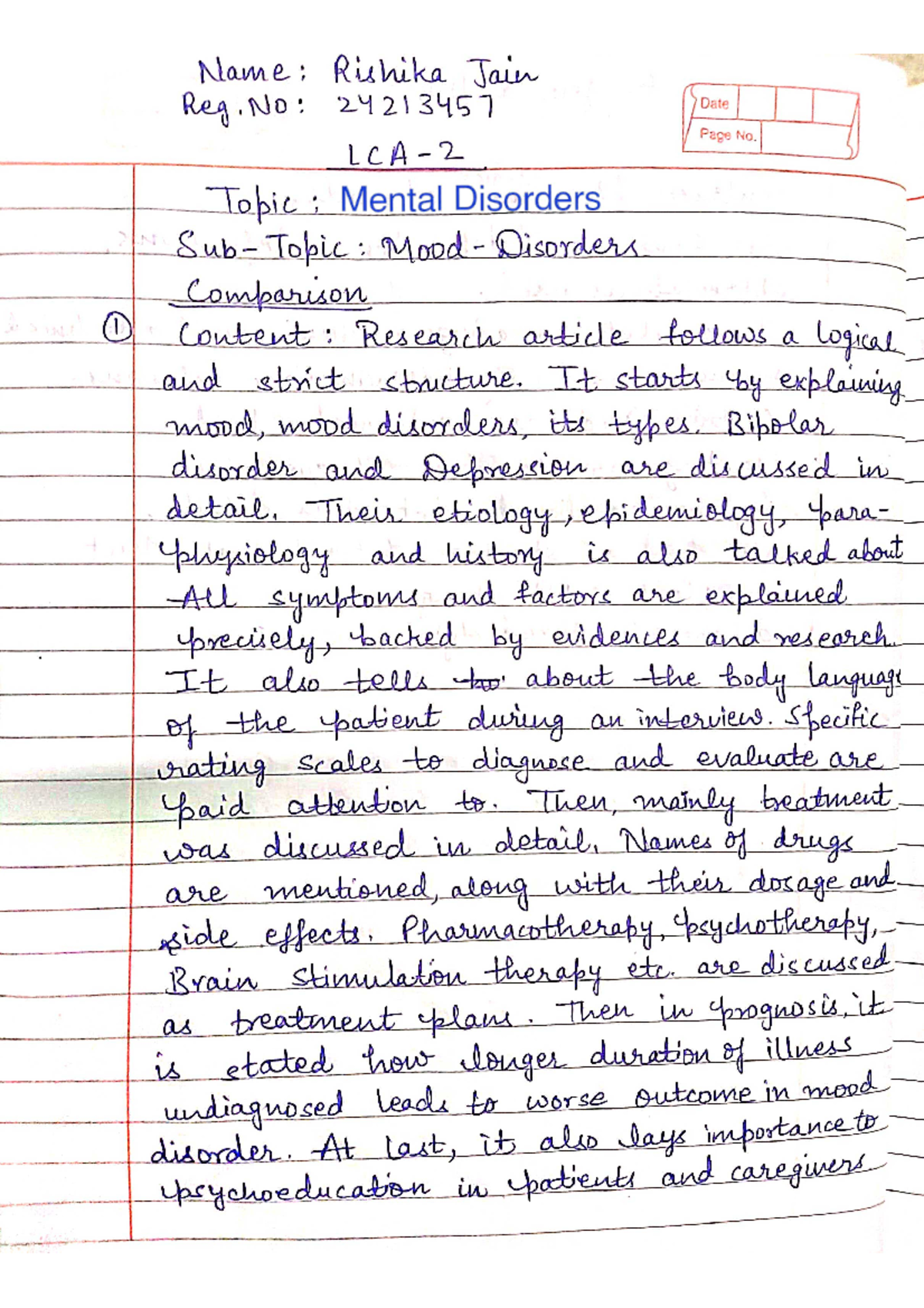 Lca 2 - academic - Name: Rishika Jain Reg. No : 24213457 Date Page No ...