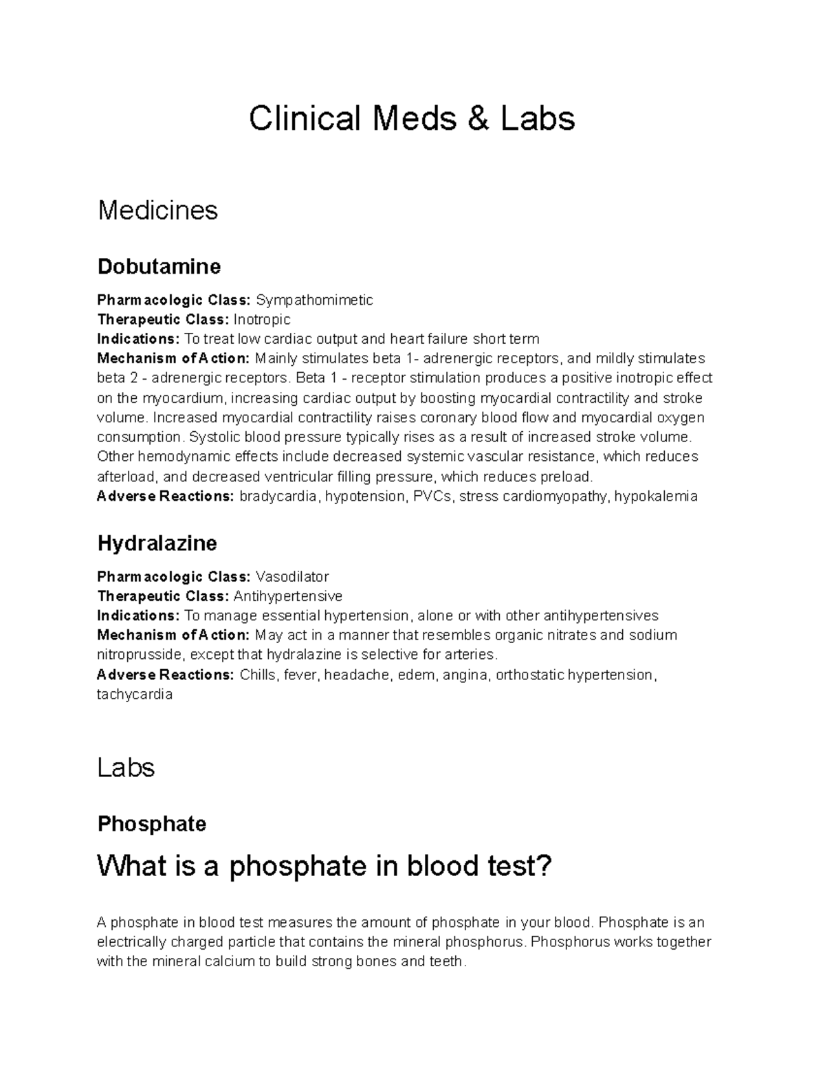 Clinical Meds & Labs-2 - med descriptions for you to learn as much as ...