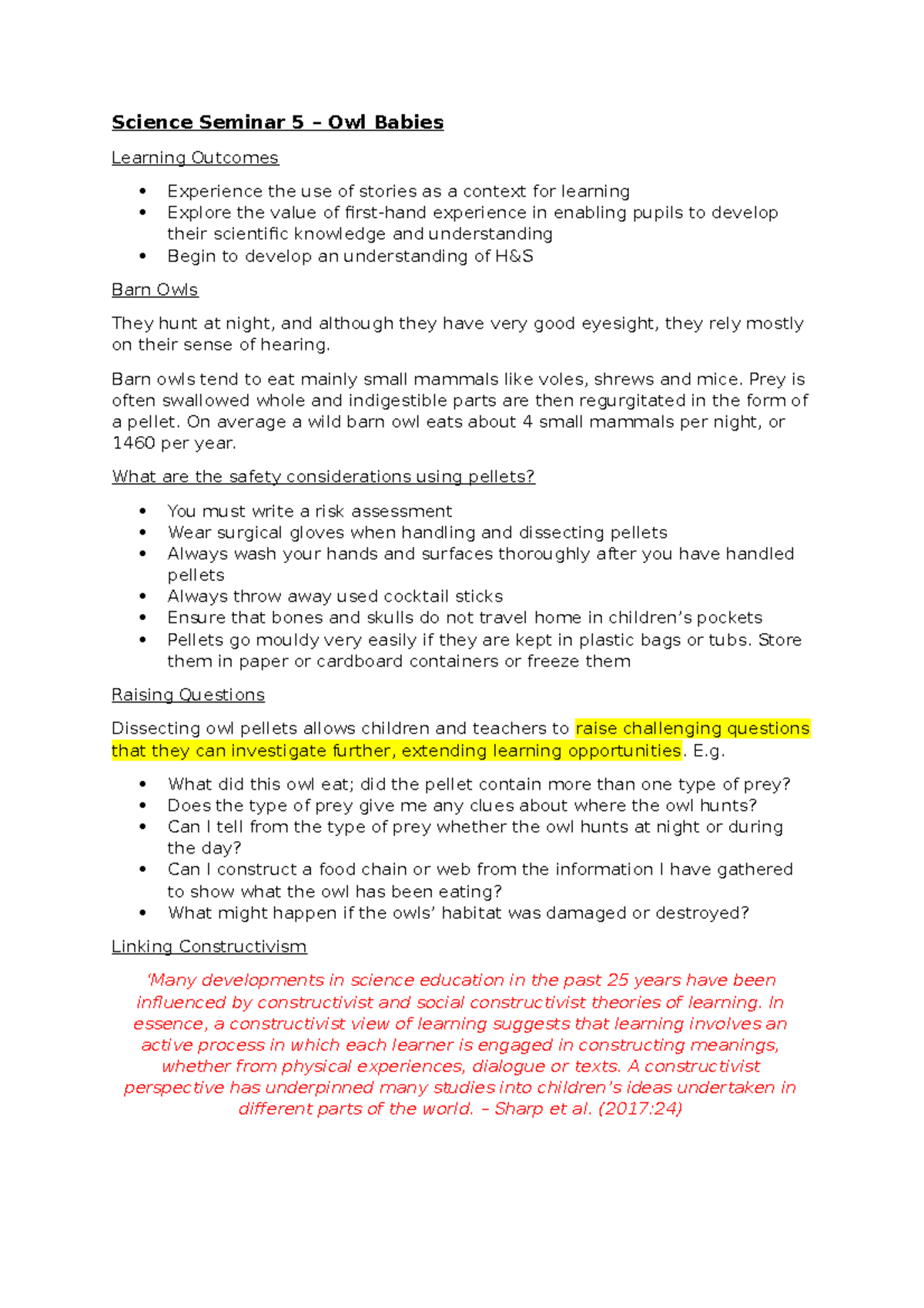 Seminar 5 - Dissecting Owl Pellets - Science Seminar 5 – Owl Babies ...