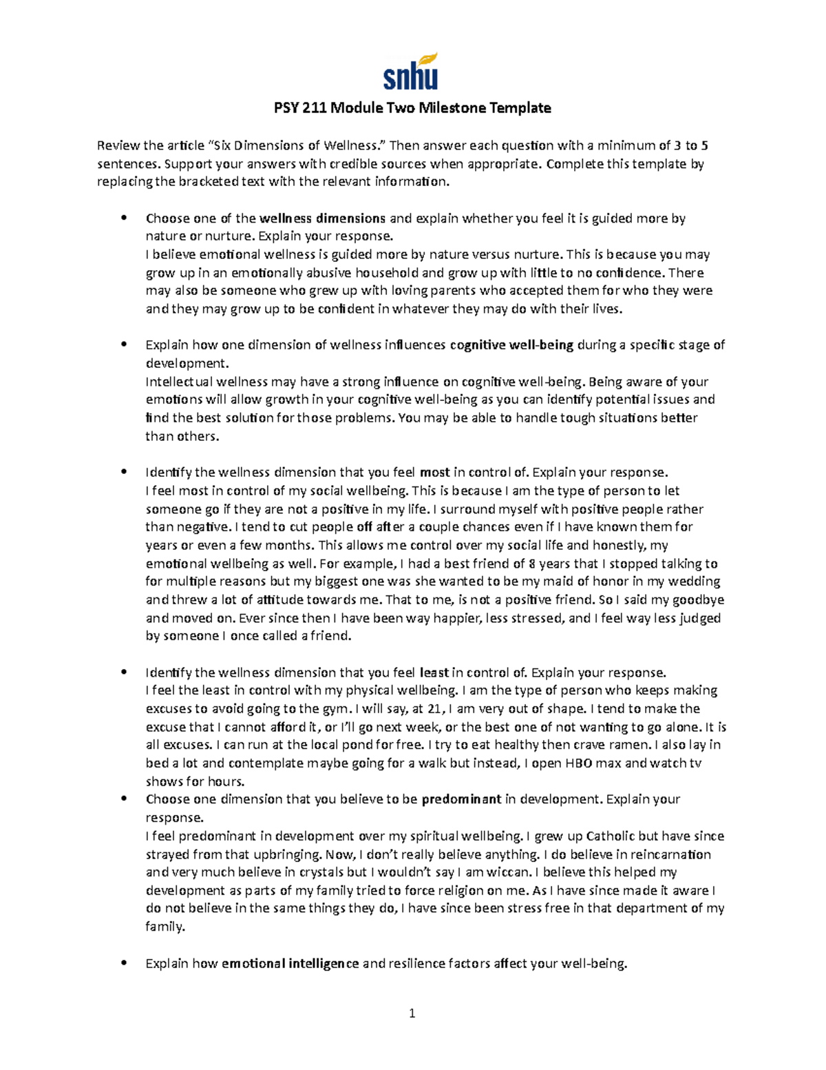PSY 211 Module Two Milestone Template - PSY 211 Module Two Milestone ...