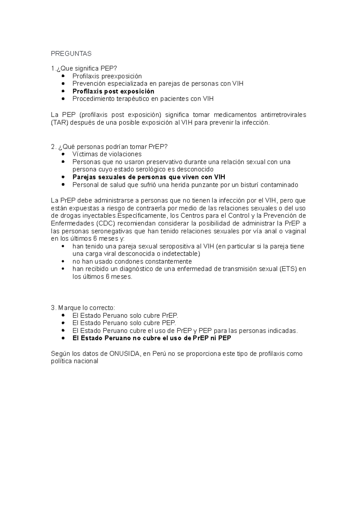 Preguntas PREP Y PEP - prep - PREGUNTAS 1.¿Que significa PEP ...