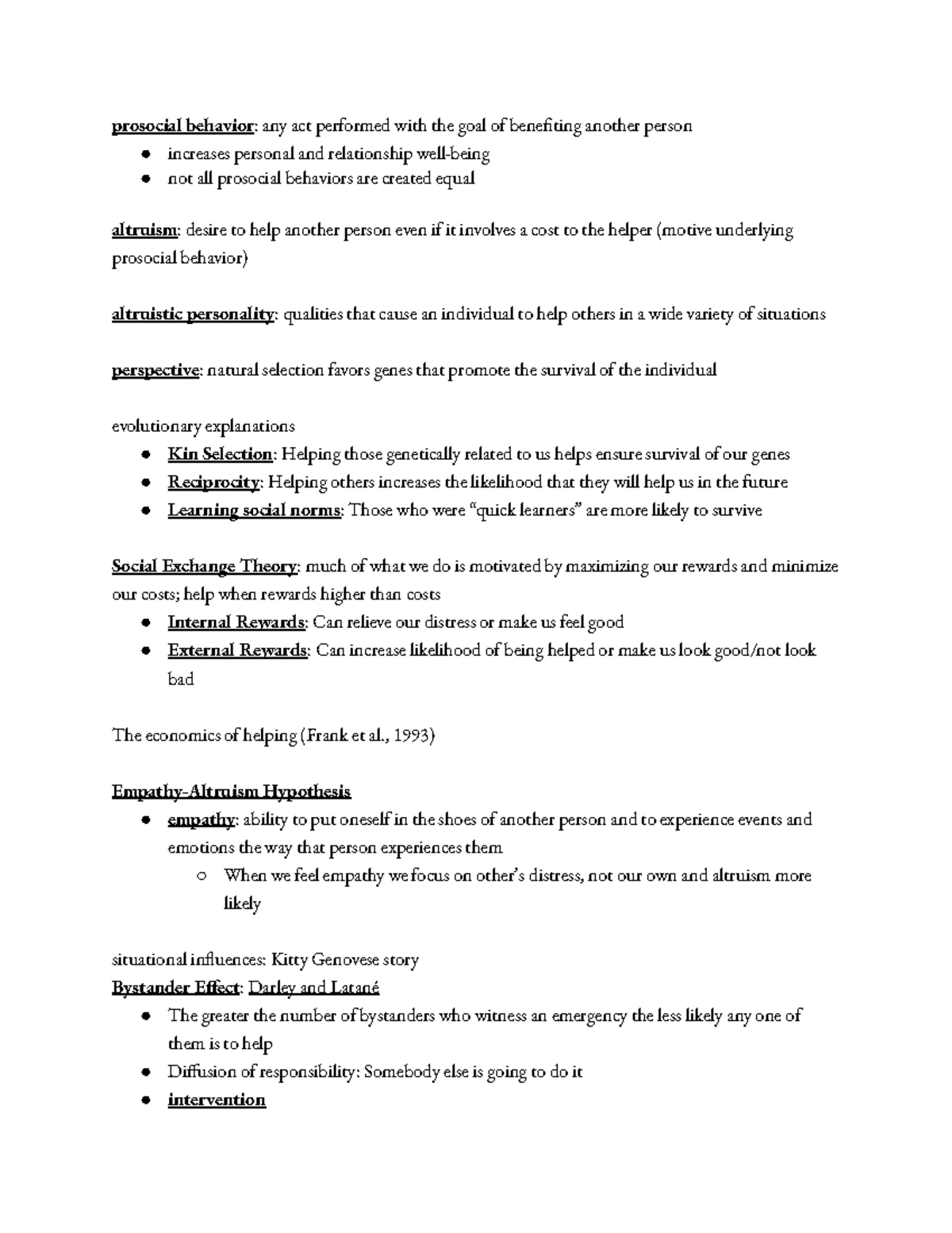 Social final exam part 2 - prosocial behavior: any act performed with ...