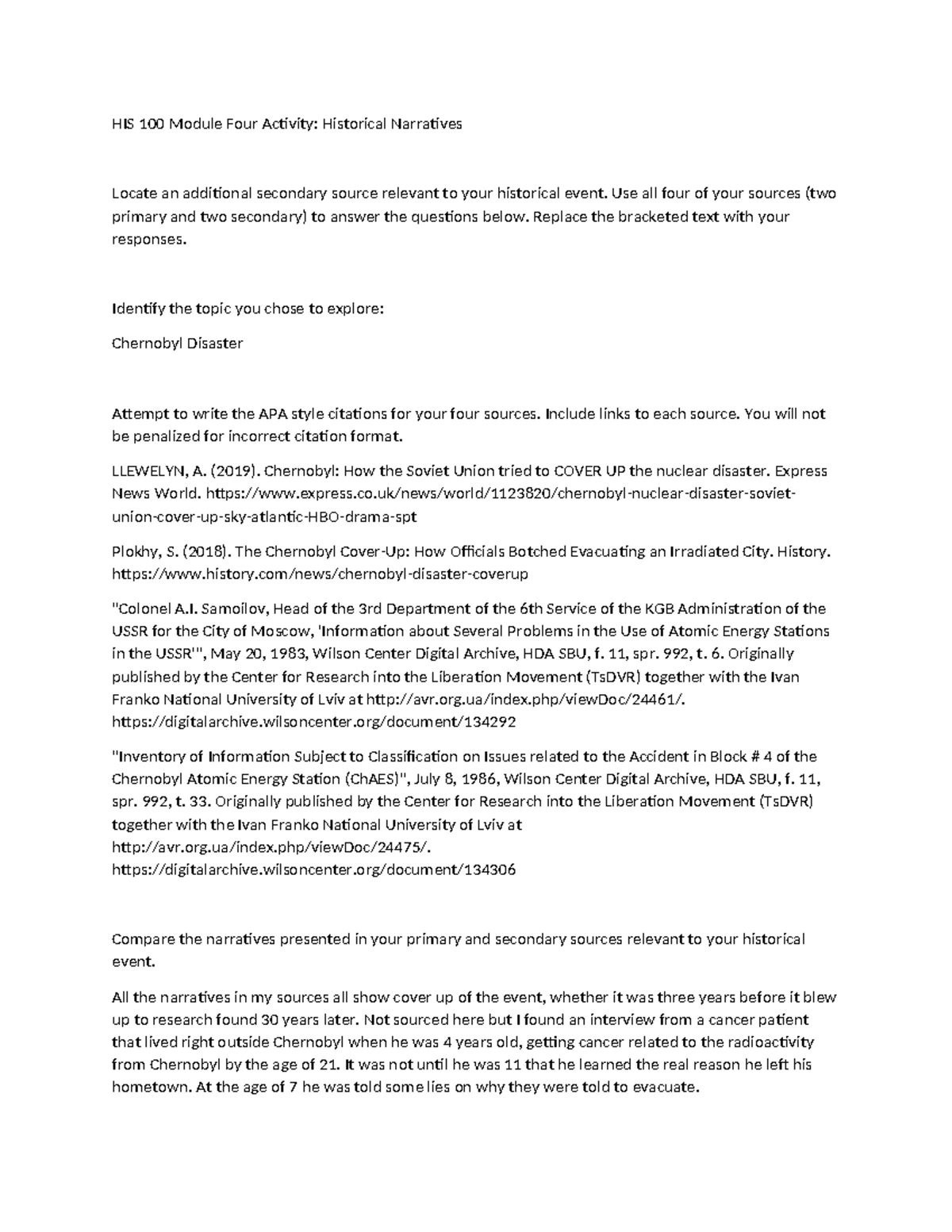 HIS 100 Module Four Activity Historical Narratives - HIS 100 Module ...