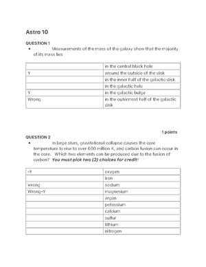 Astronomy 1 Assignments - Astro 12 QUESTION 1 On which two (2 ...