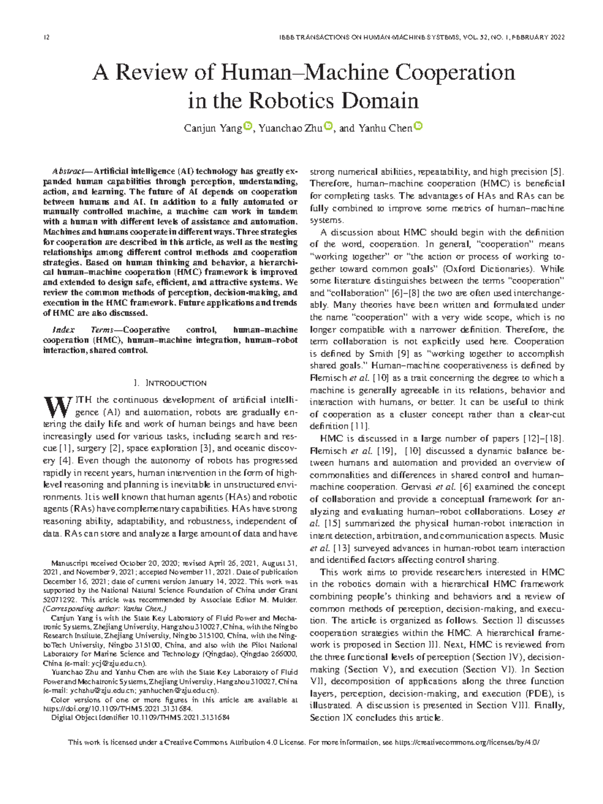 A Review of Human Machine Cooperation in the Robotics Domain - 12 IEEE ...