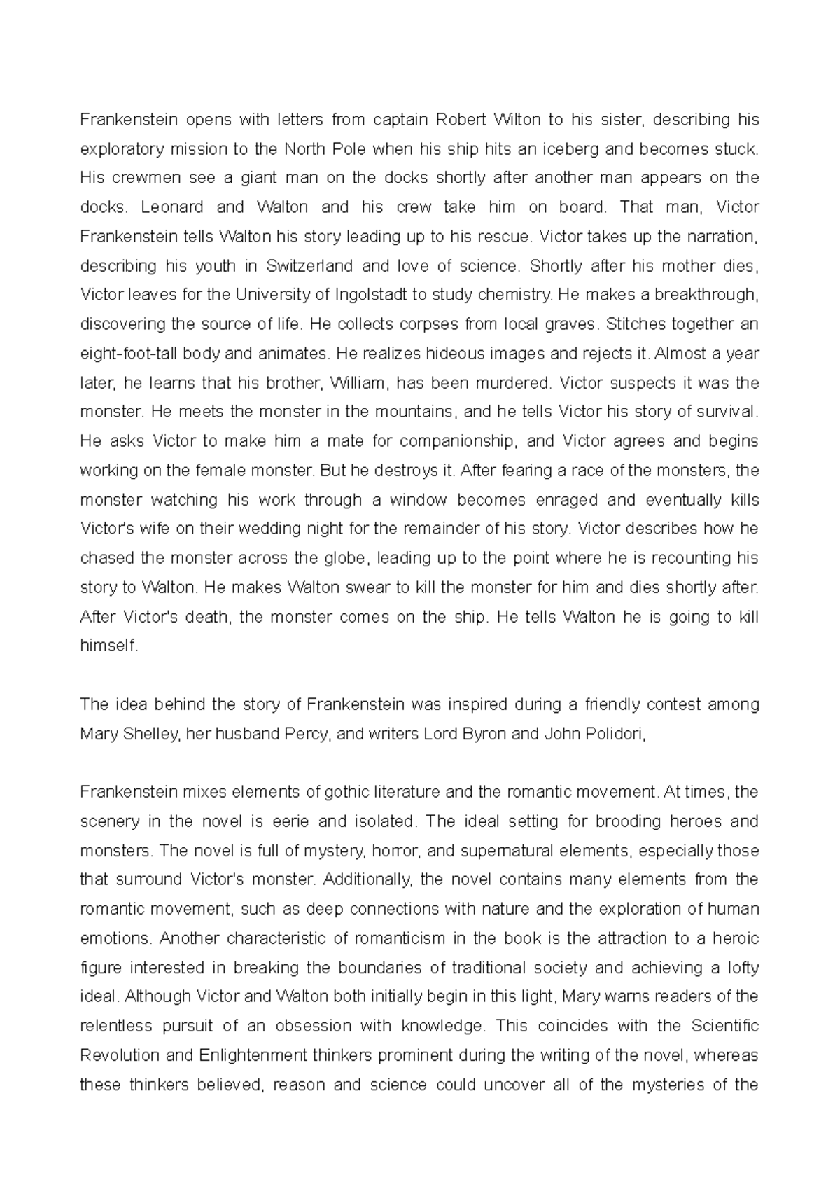 Frankenstein by Mary Shelley Summary Analysis (Auto Recovered ...