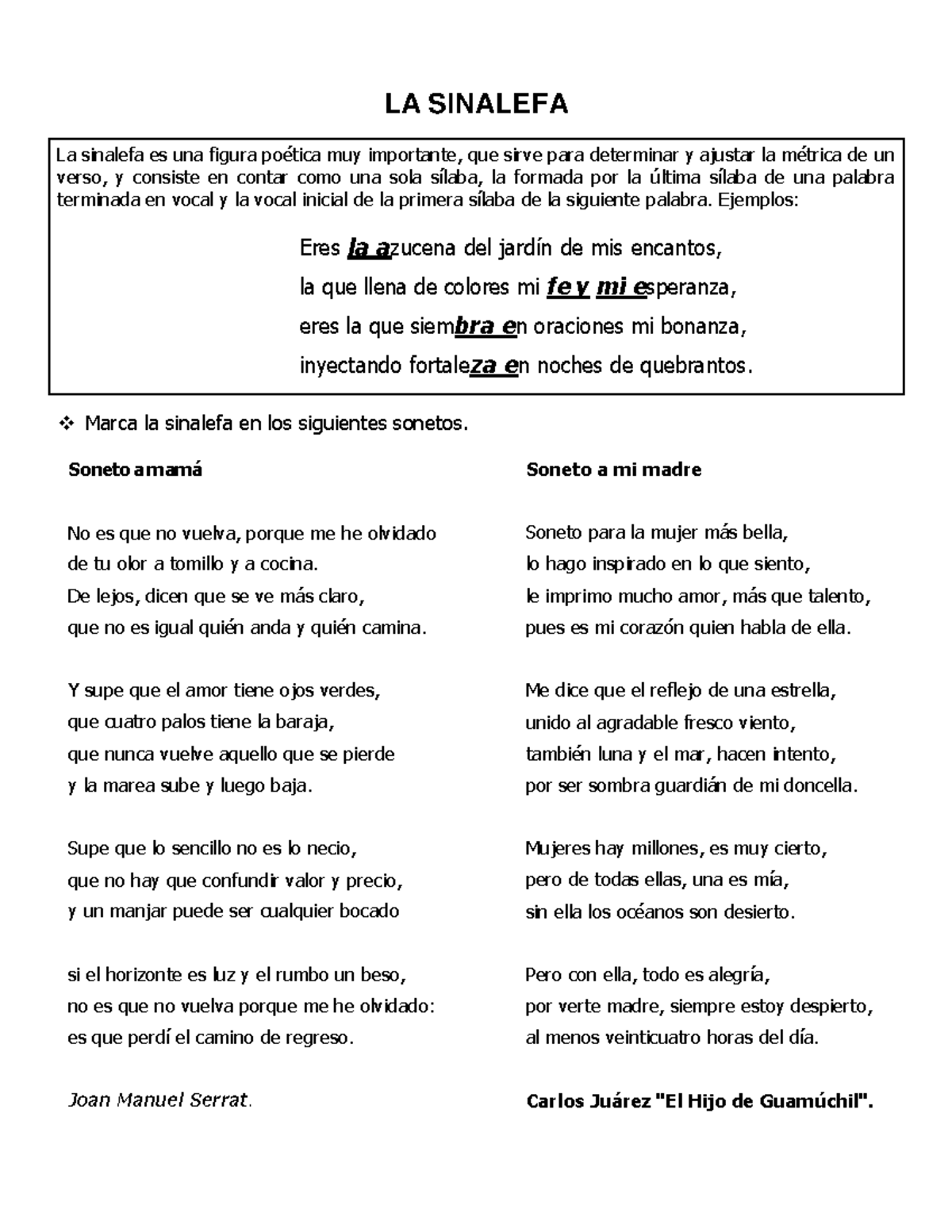 LA Sinalefa - idiomas - LA SINALEFA Marca la sinalefa en los siguientes ...