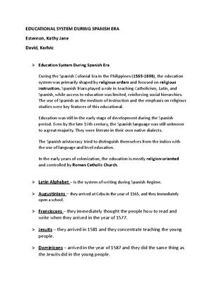 Educational System During Spanish Era 2 - EDUCATIONAL SYSTEM DURING ...