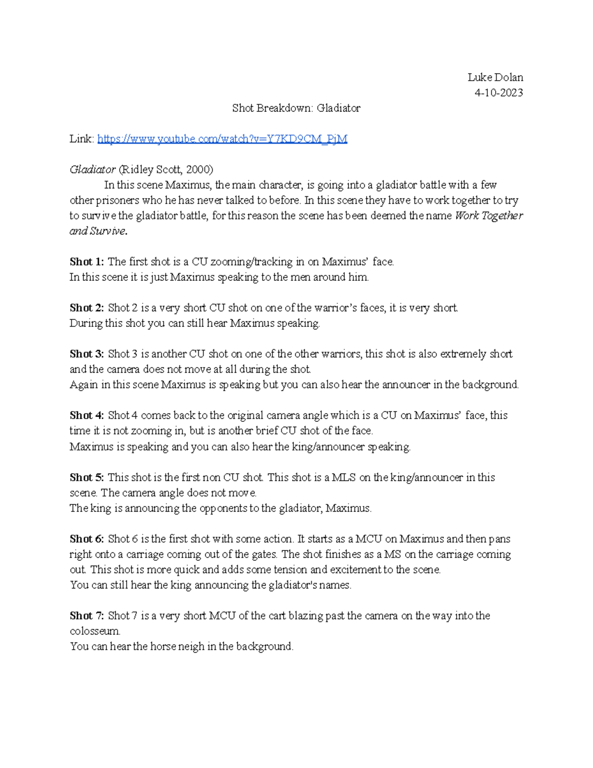 Gladiator breakdown - Paper 2 - Luke Dolan 4-10- Shot Breakdown ...