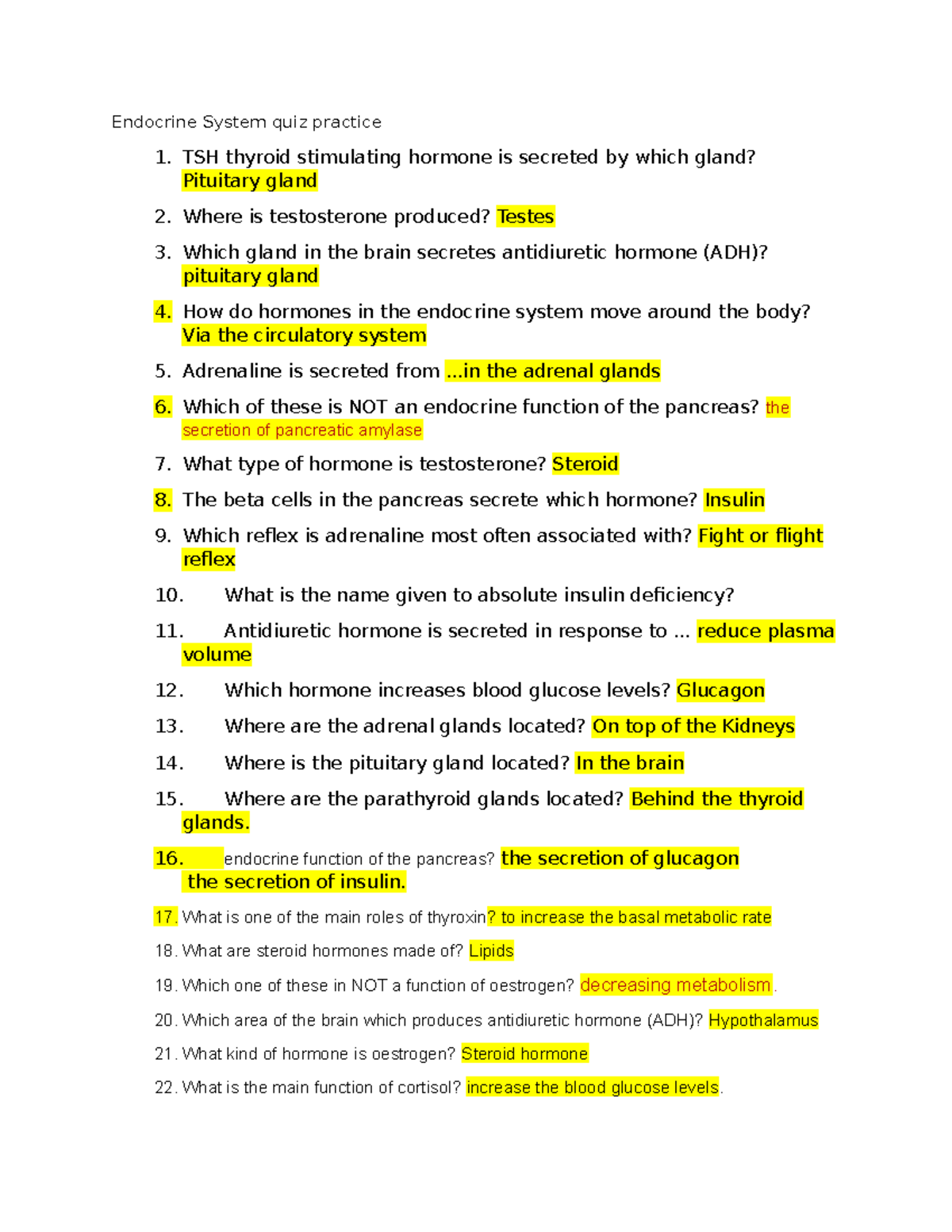 Endocrine System Final exam quiz practice - Endocrine System quiz ...