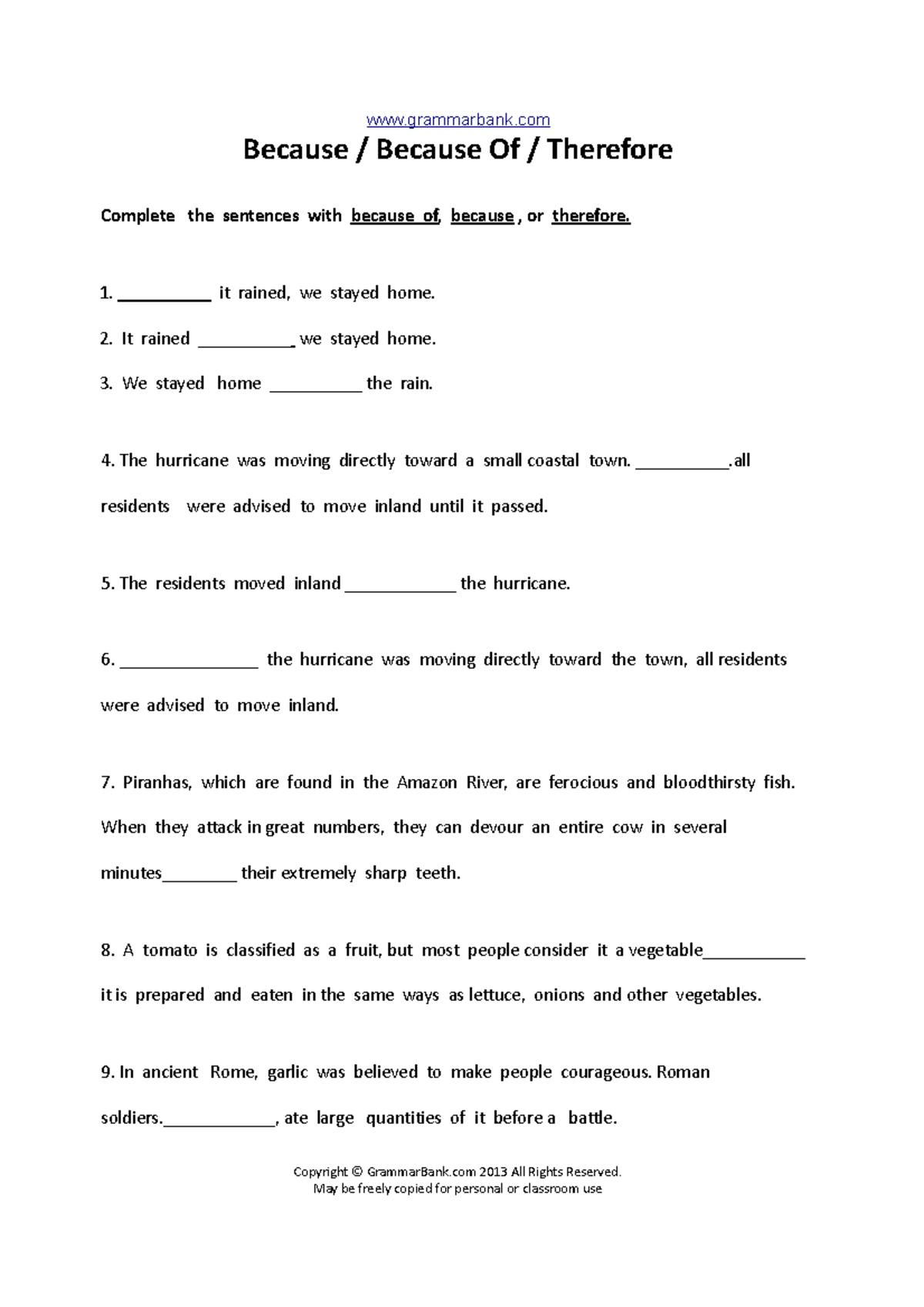 Because-of-therefore - grammarbank Because / Because Of / Therefore ...