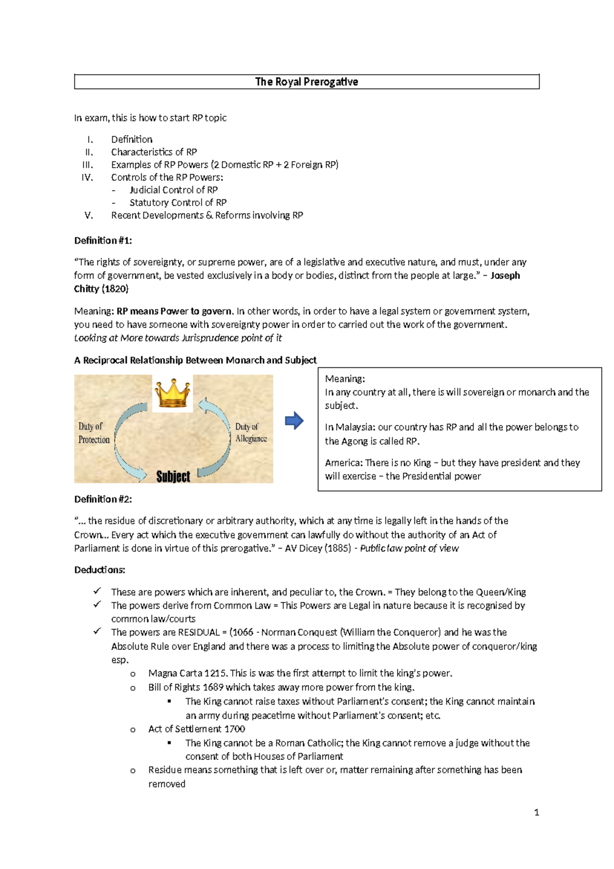 The Royal Prerogative - I. DefinitionCharacteristics of RP IV. III ...