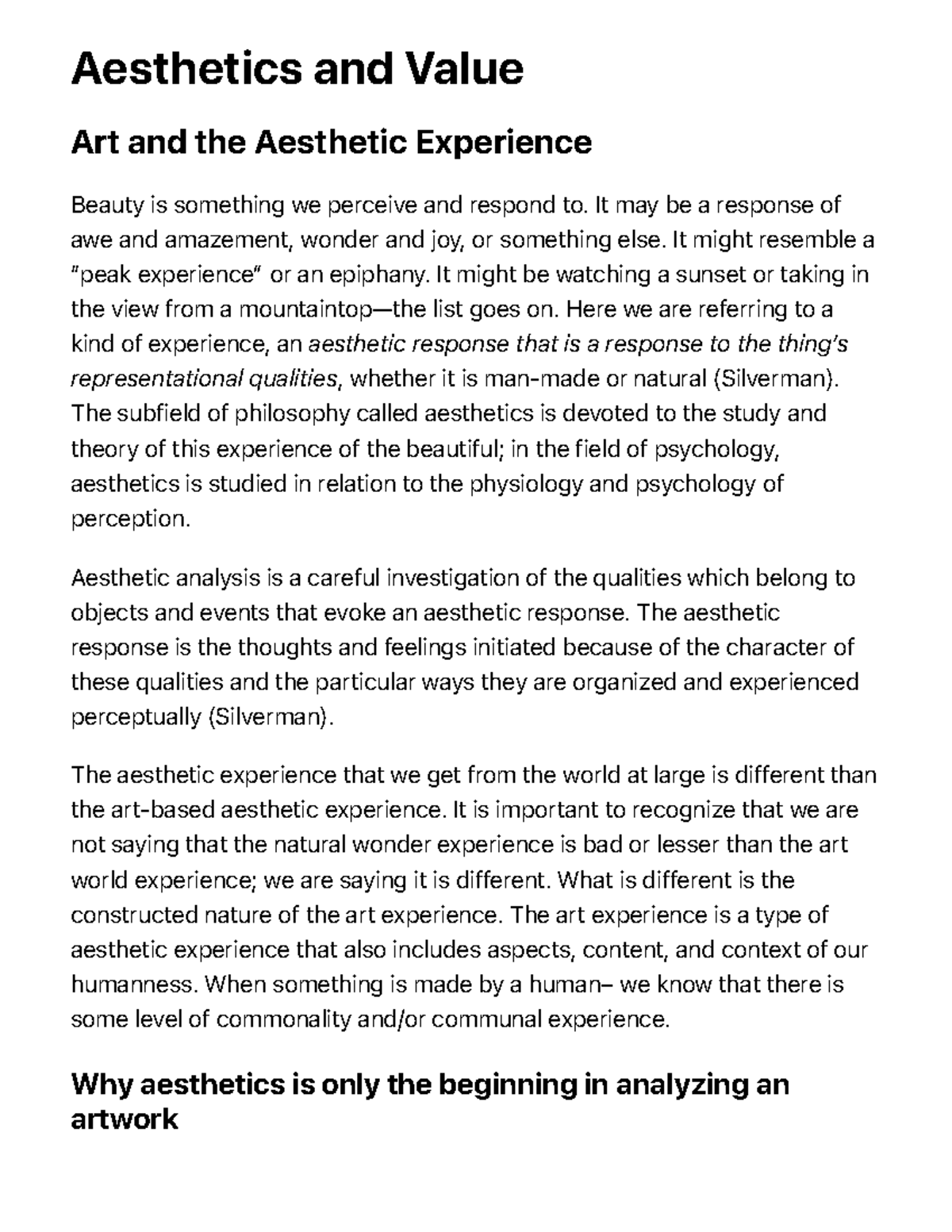 Aesthetics and Value Introduction to Art Concepts - ARTH 215 - Illinois ...