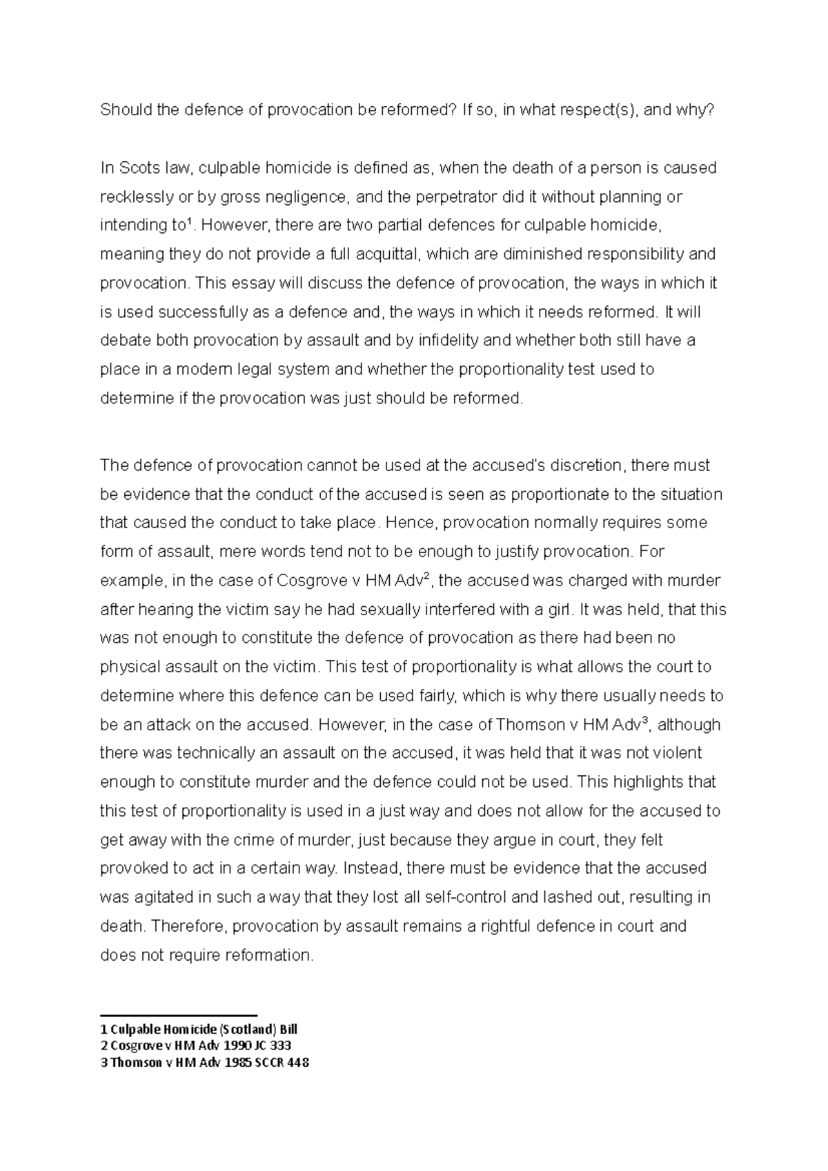 Formative - Provocation - Should the defence of provocation be reformed ...