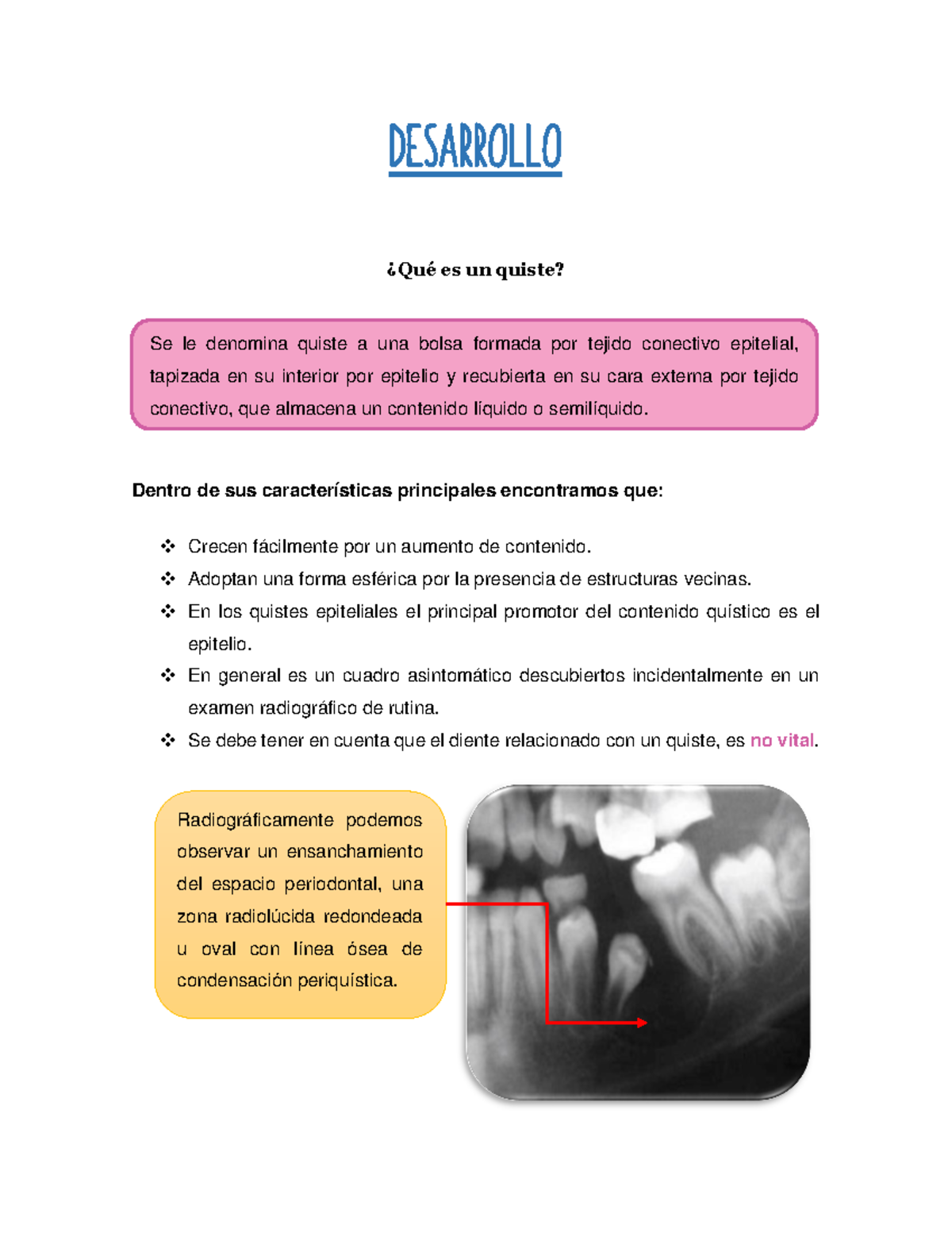 Quistes - DESARROLLO ¿Qué es un quiste? Dentro de sus características ...