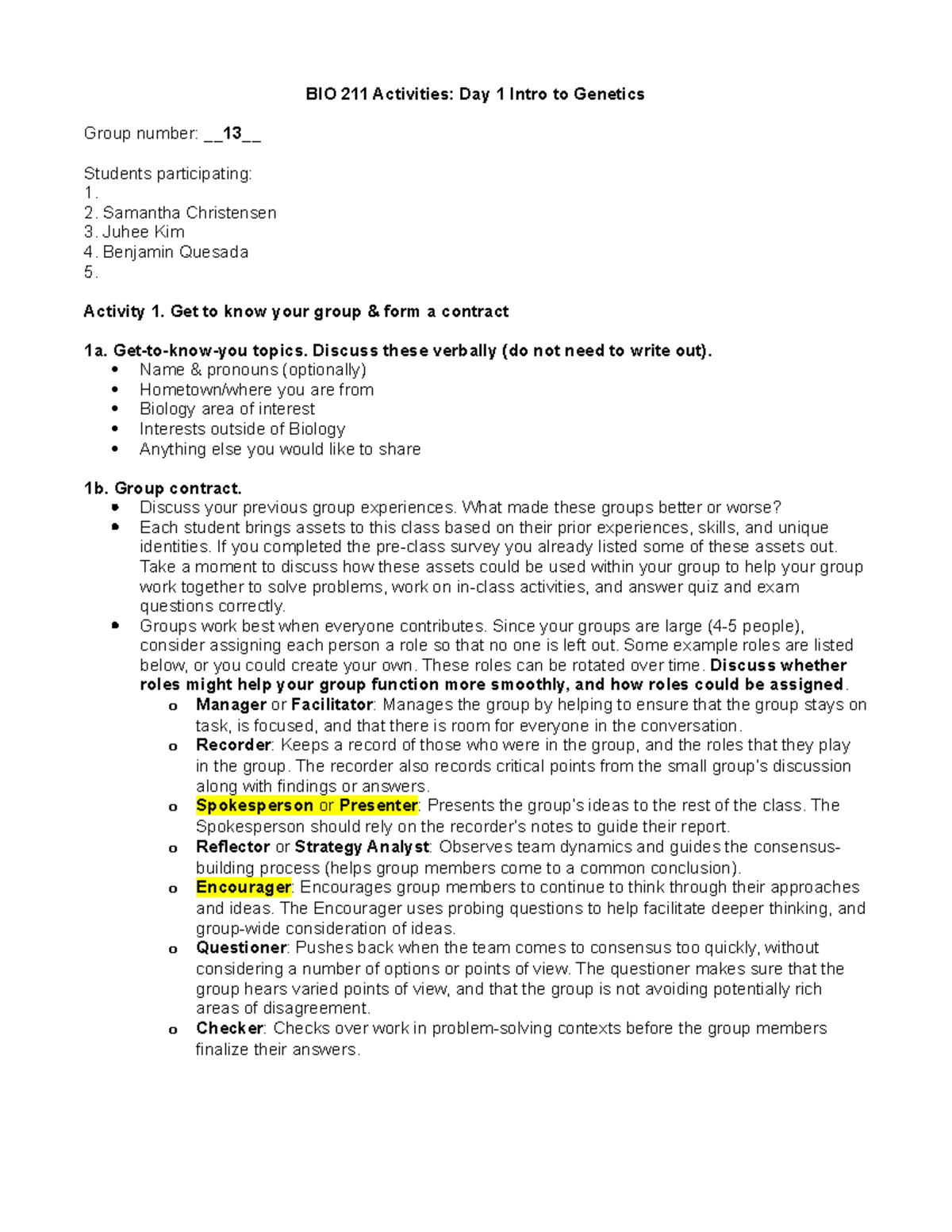 1-Intro to genetics - Daily Activity Done in Class - BIO 211 Activities ...