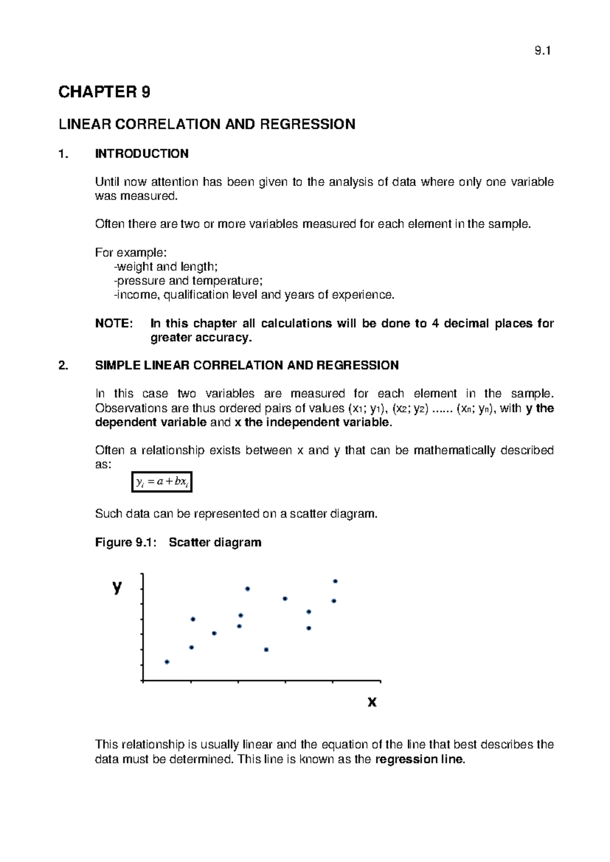 Chapter 9 - You cn use them to study - CHAPTER 9 LINEAR CORRELATION AND REGRESSION 1 ...