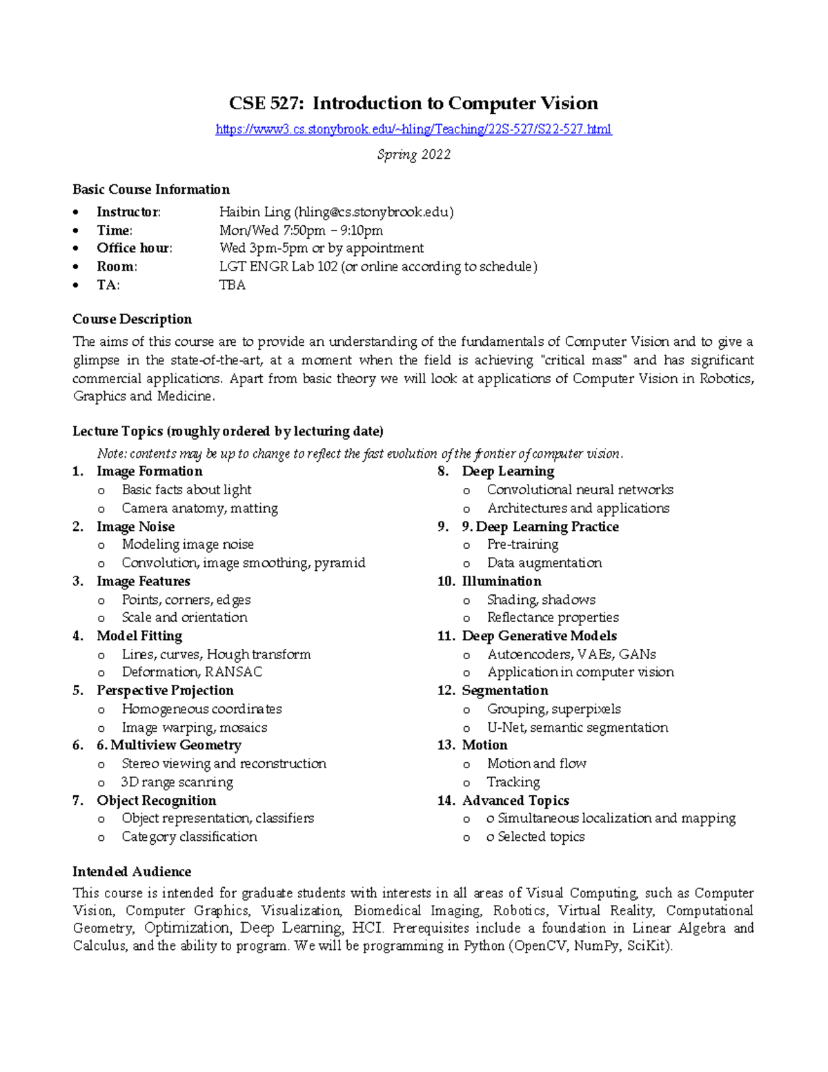 Syllabus-527-S22 - Need notes - CSE 527: Introduction to Computer ...
