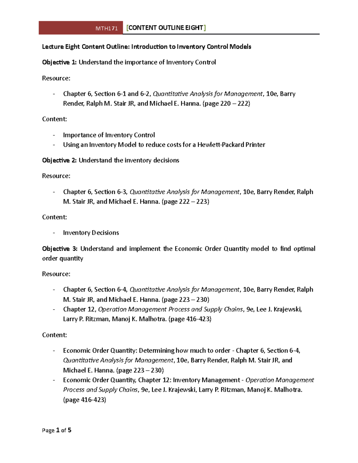 Lecture 8 Content Outline - Lecture Eight Content Outline: Introduction ...