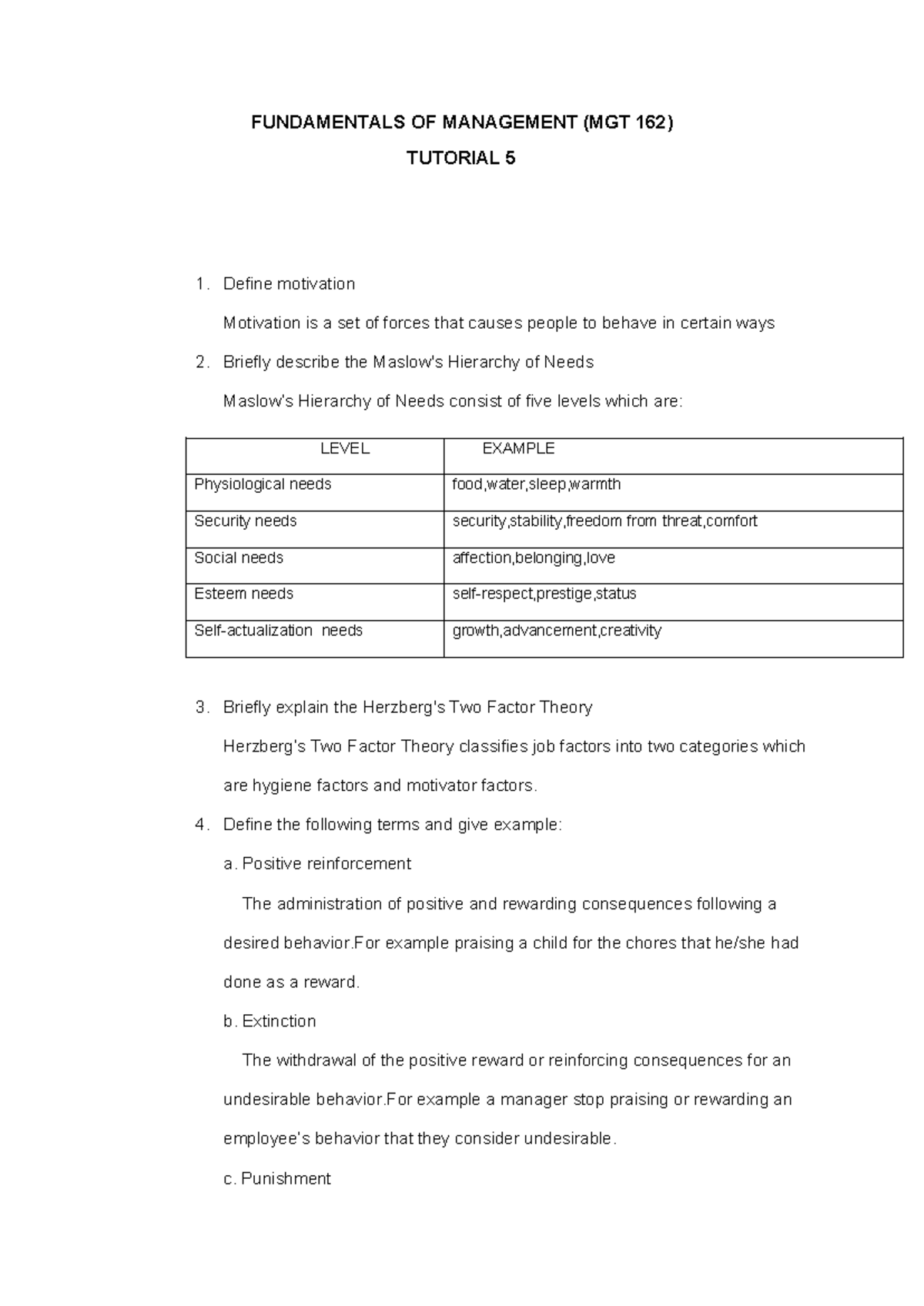 Tutorial 5 MGT - FUNDAMENTALS OF MANAGEMENT (MGT 162) TUTORIAL 5 1 ...