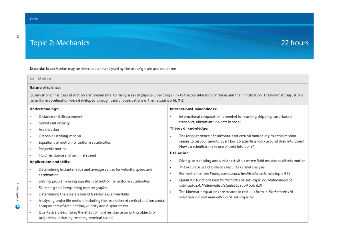 Topic 2 Mechanics - IBDP Physics HL - Essential idea: Motion may be ...