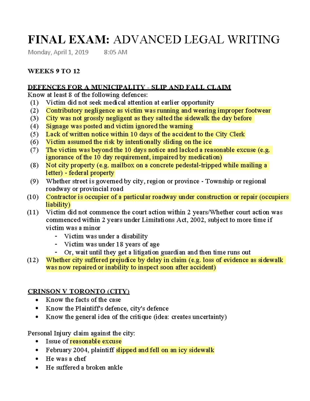 Final EXAM Summary Advanced Legal Writing - FINAL EXAM: ADVANCED LEGAL ...