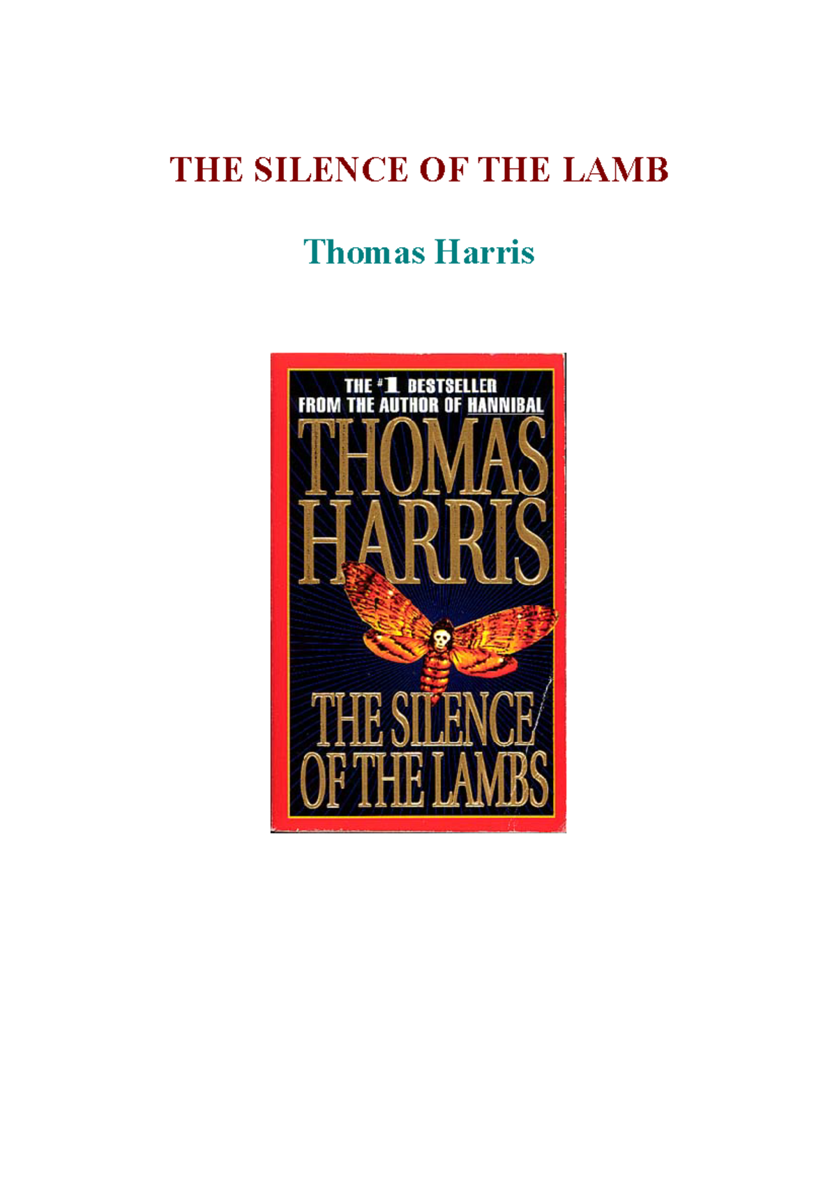 The Silence of the Lambs - THE SILENCE OF THE LAMB Thomas Harris ...