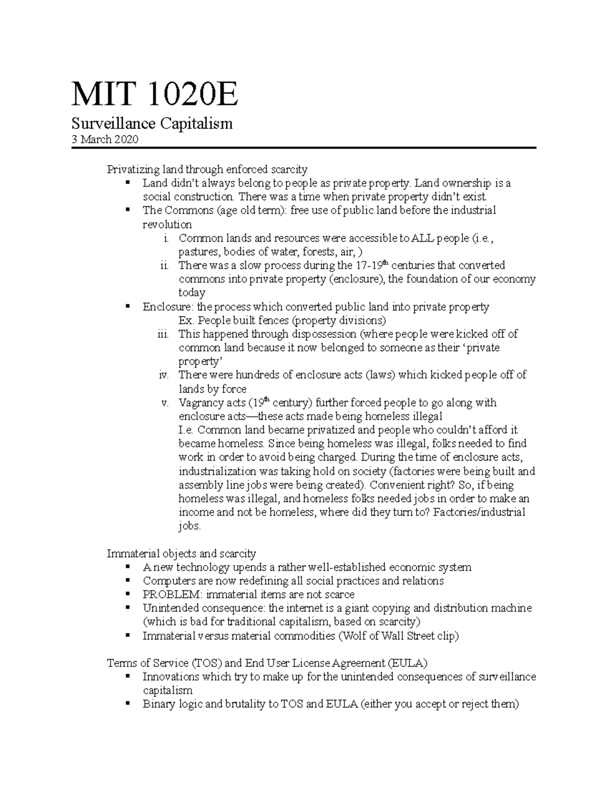 March 3 Notes - MIT 1020E Surveillance Capitalism 3 March 2020 ...