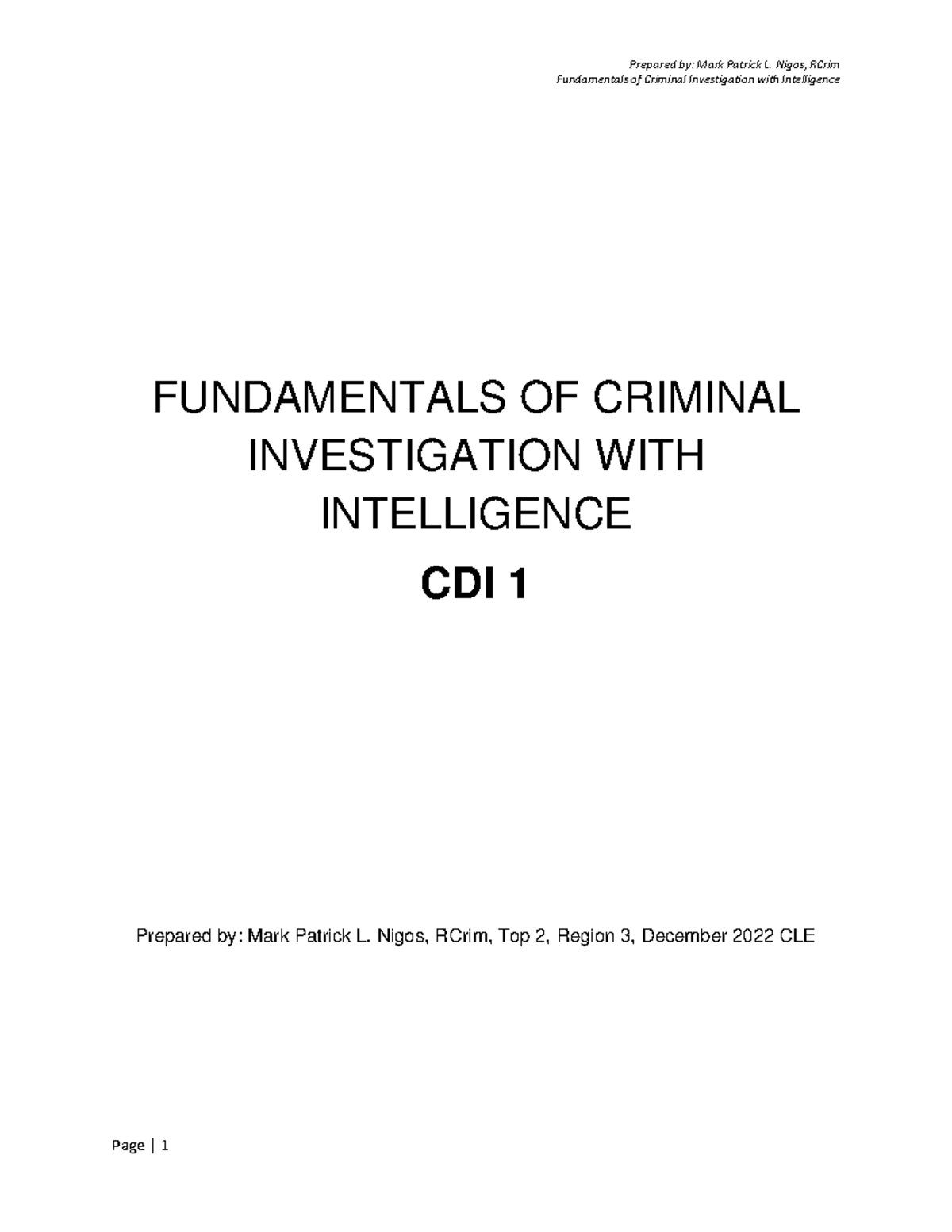CDI 1 Fundamentals of Criminal Investigation - Fundamentals of Criminal Investigation with - Studocu