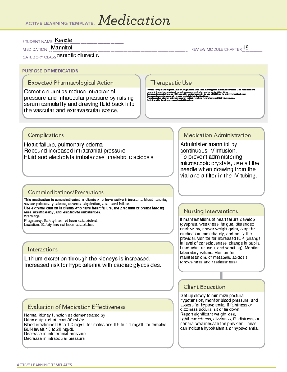 Medication- Mannitol - ACTIVE LEARNING TEMPLATES Medication STUDENT ...