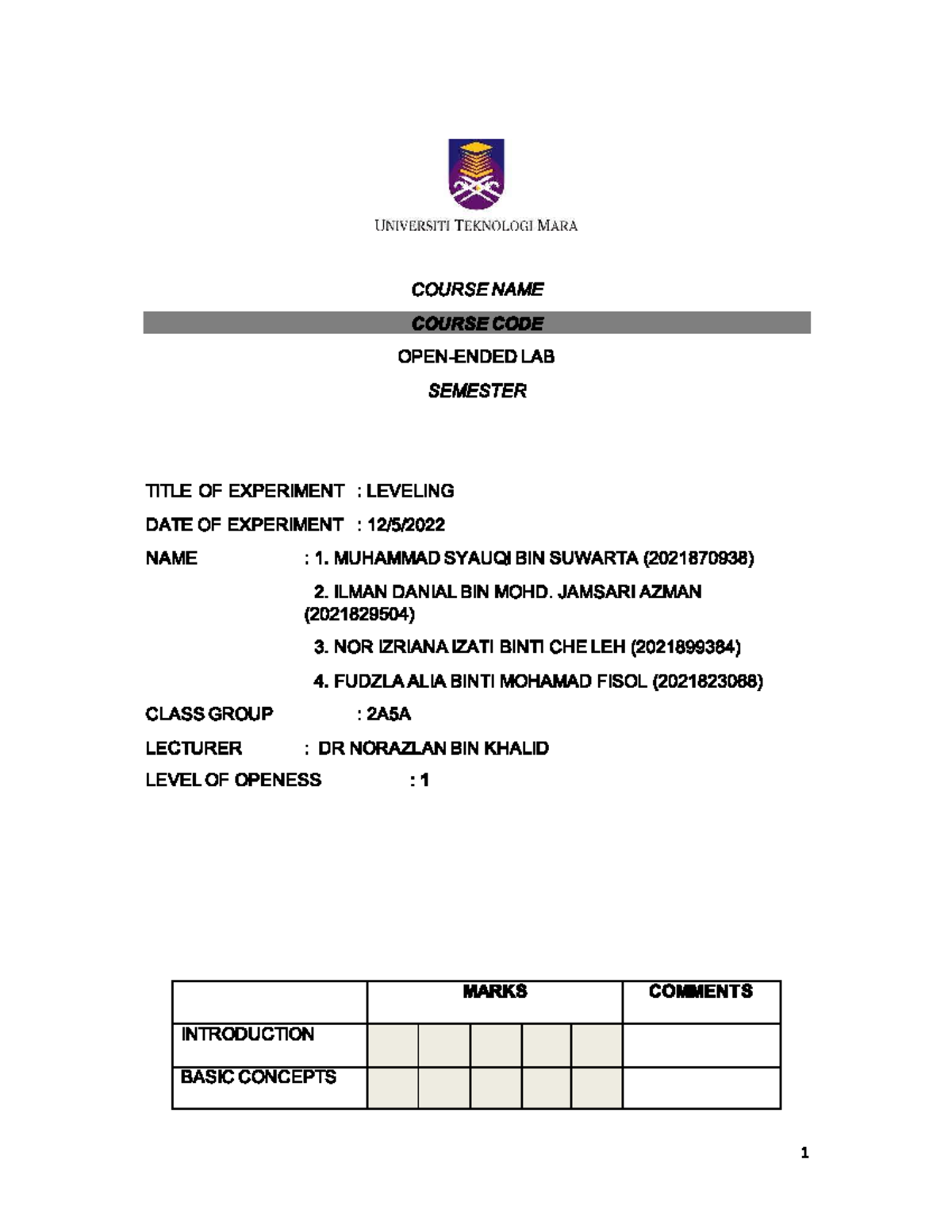 Report Leveling - civil engineering - Studocu