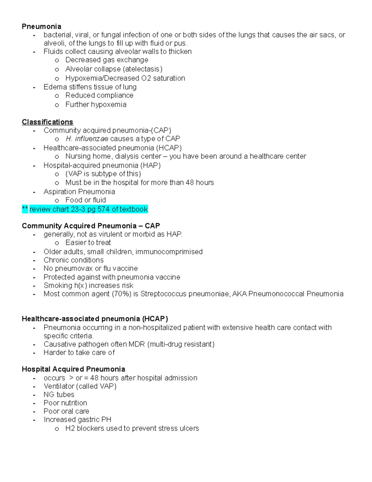 adult Pneumonia notes - Pneumonia - bacterial, viral, or fungal ...
