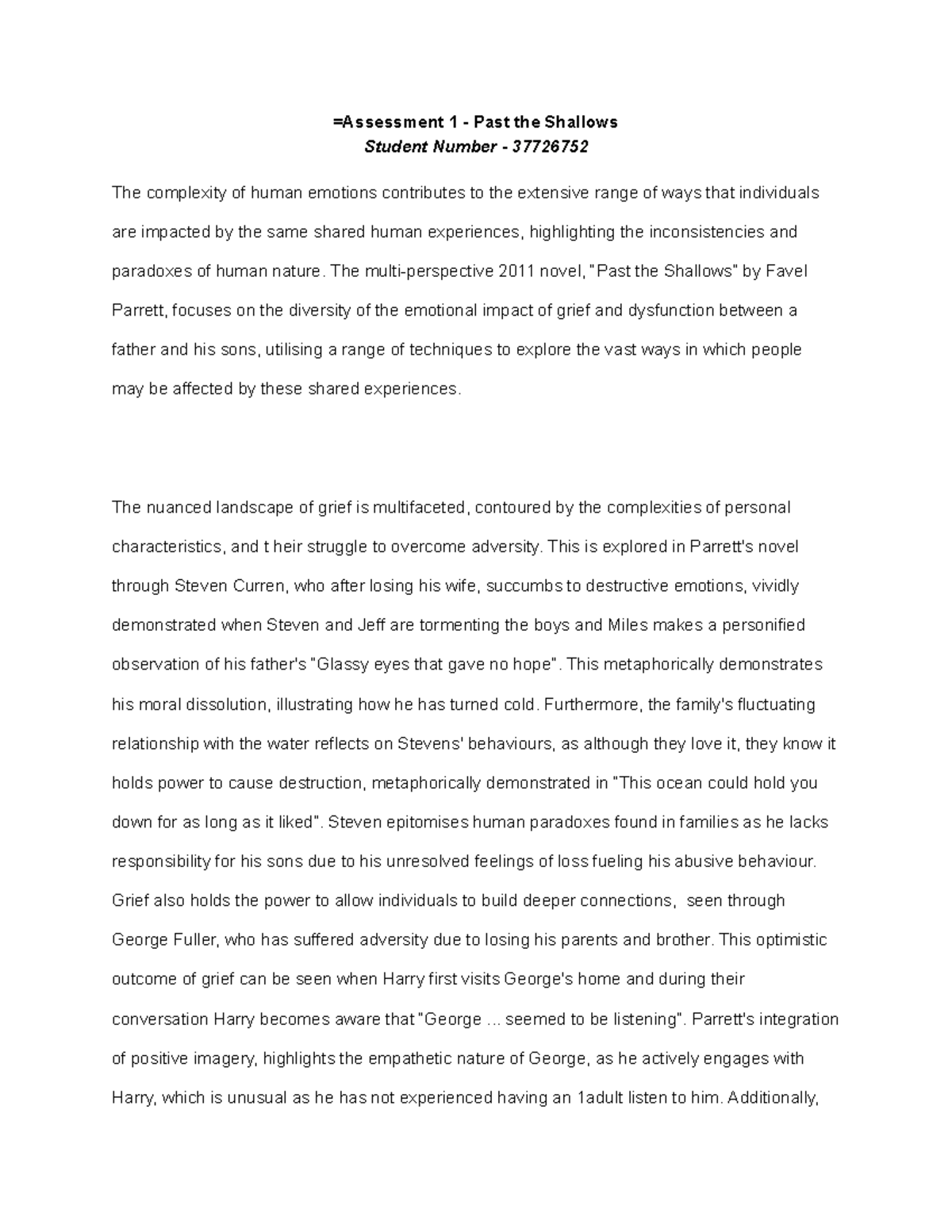 Past the Shallows - Human experiences - =Assessment 1 - Past the ...