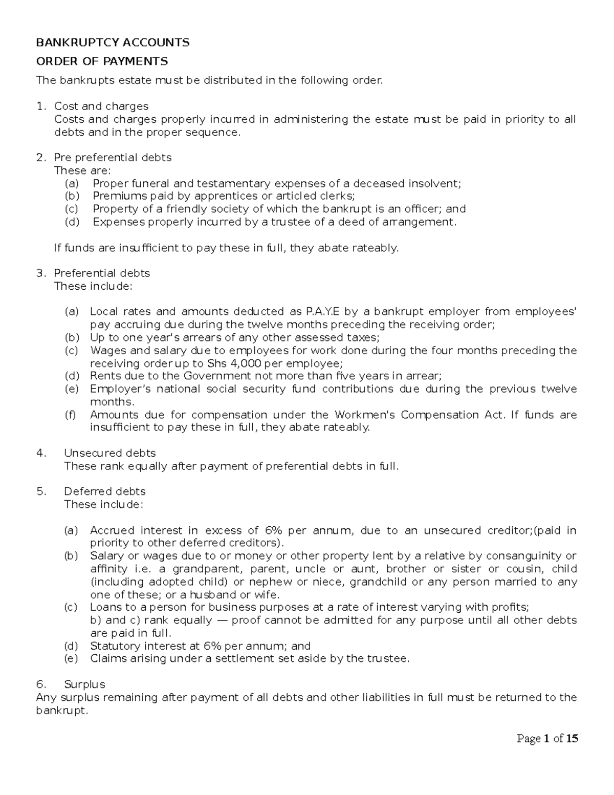Bankruptcy AND Liquidation accounts (1) notes soleproprietor and ...