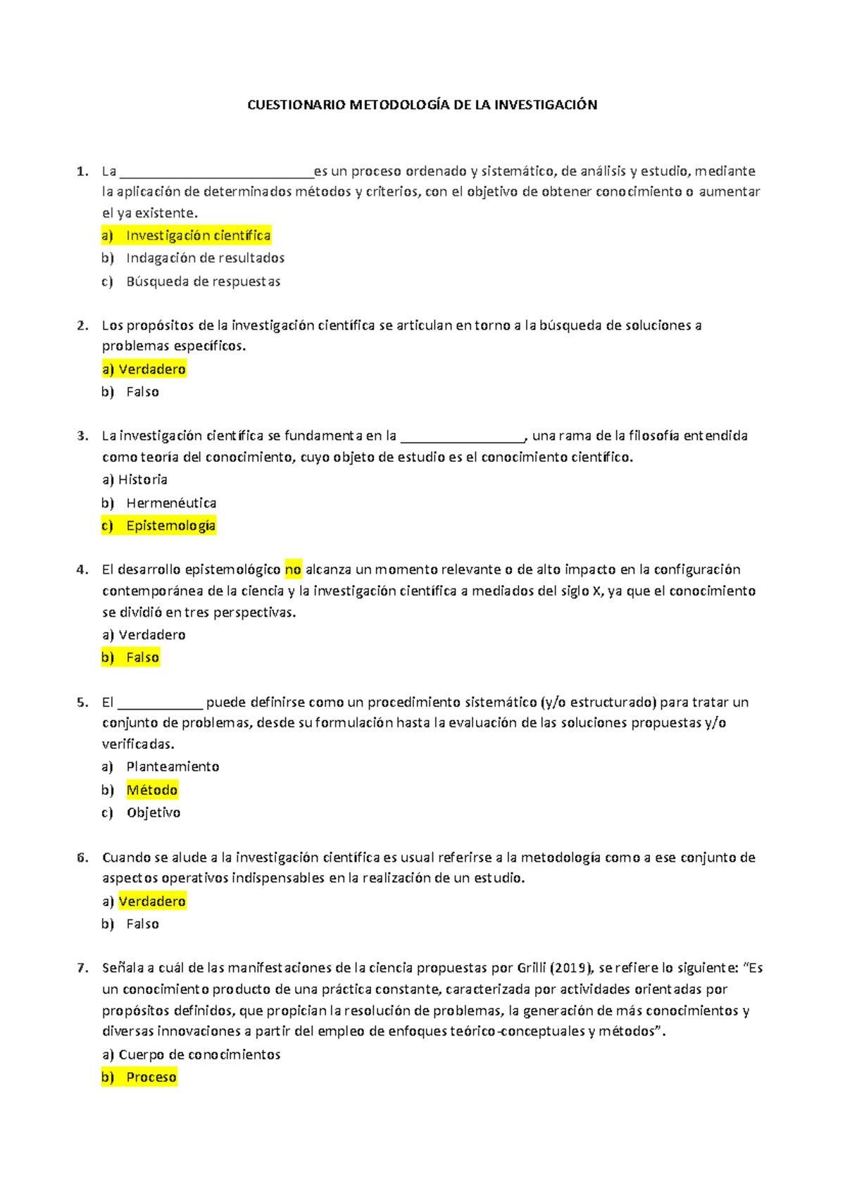 licenciada de educacion - CUESTIONARIO METODOLOGÍA DE LA INVESTIGACIÓN ...