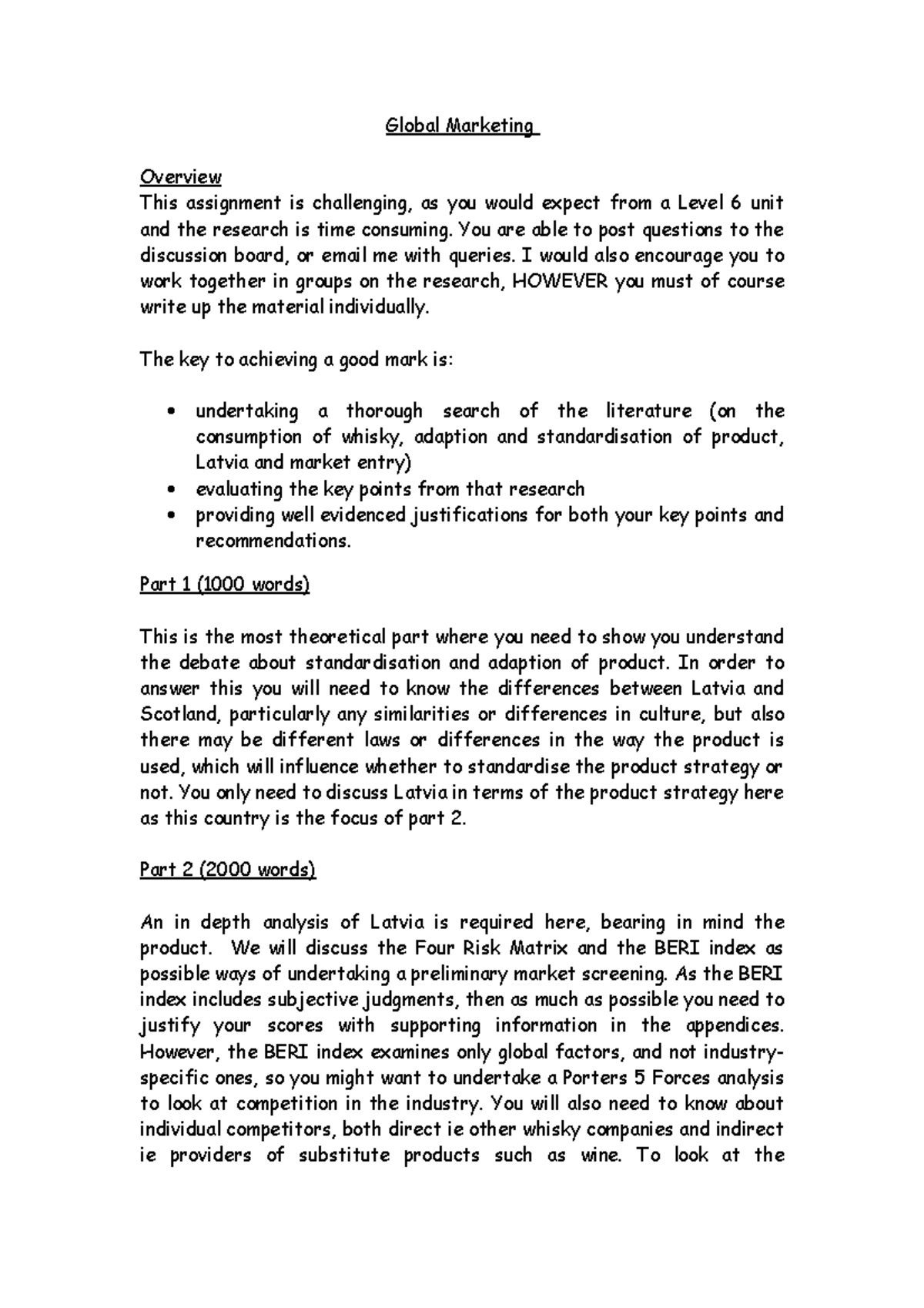 Global Marketing assignment guidelines Whisky to Latvia - Global ...