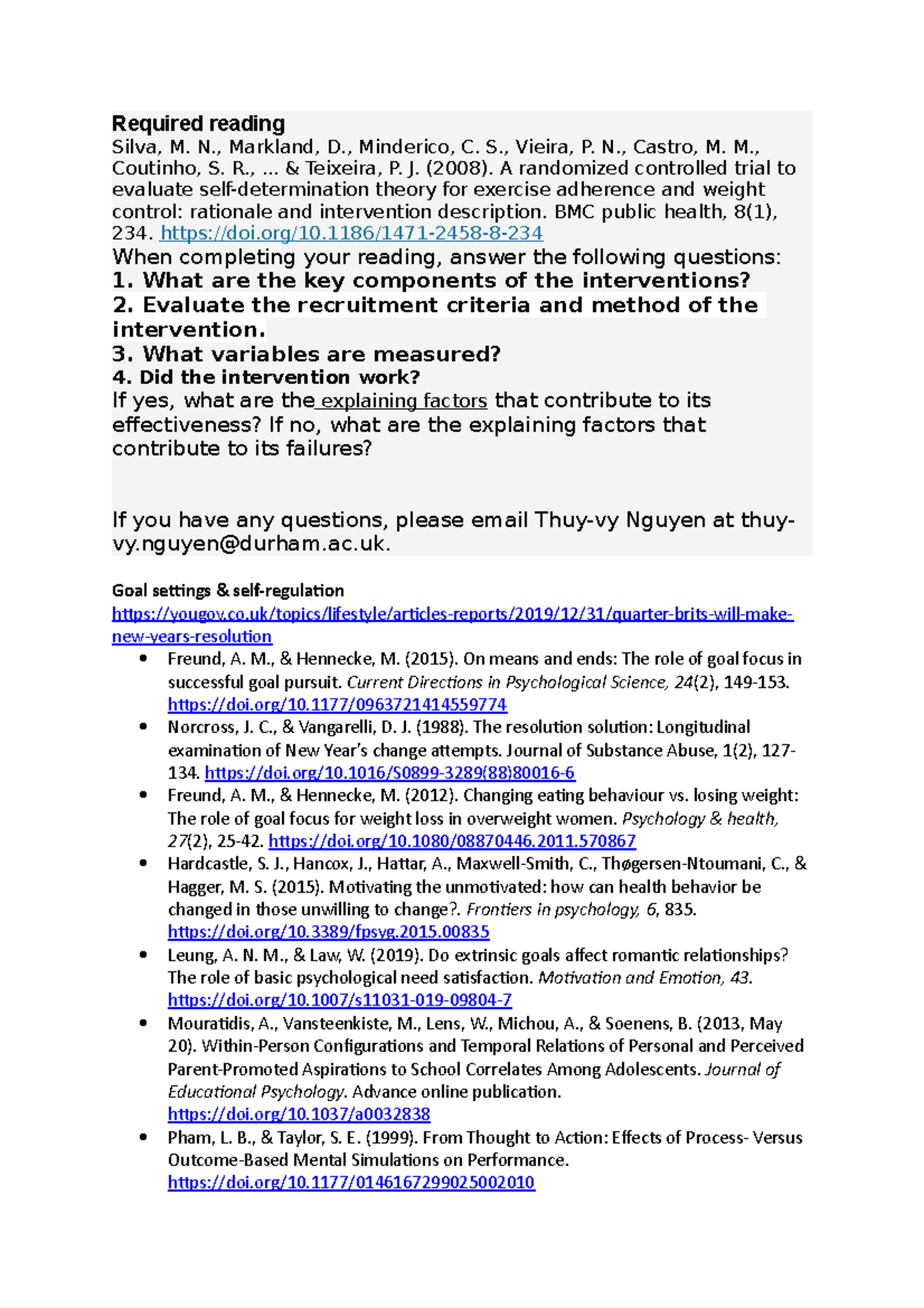 Additional readings to support understanding the goal pursue - Required ...