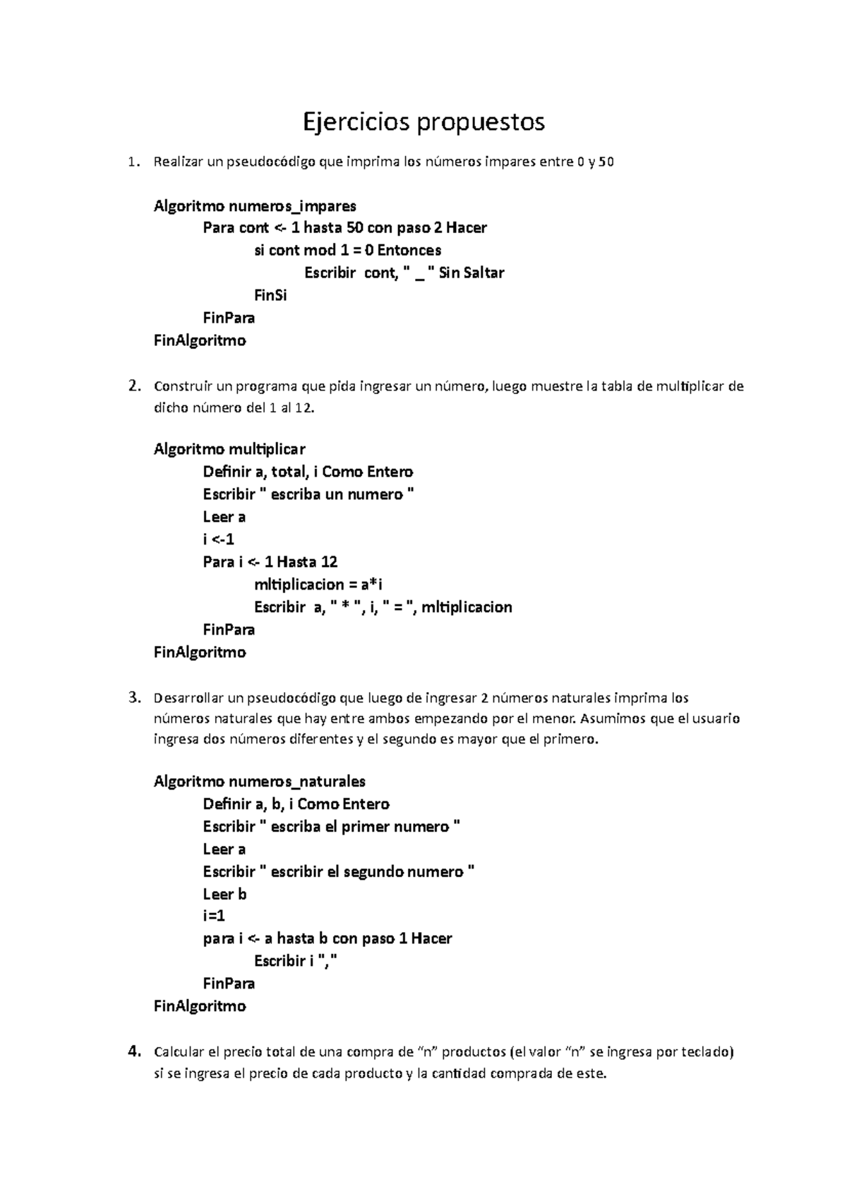 S12.s1 resolver ejercicios - Ejercicios propuestos Realizar un pseudocódigo que imprima los ...