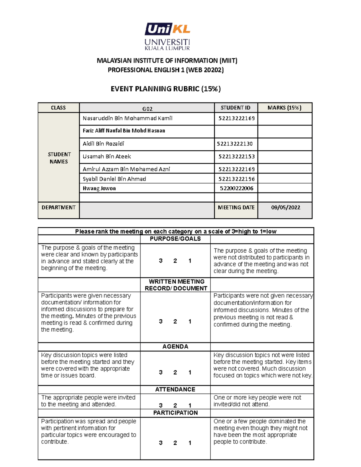 Event Planning Rubric WEB20202 Jan 20222 Sem - MALAYSIAN INSTITUTE OF ...