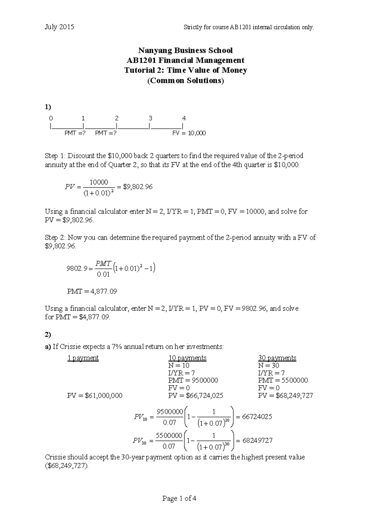 Tut02soln - tutorial 2 answers - Nanyang Business School AB1201 ...