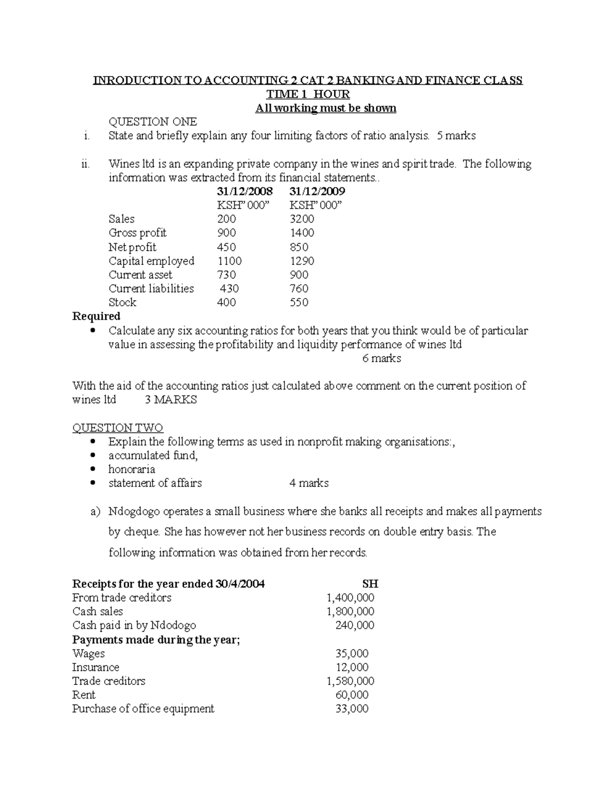 Accounting 2 cat 2 banking and finance - INRODUCTION TO ACCOUNTING 2 ...