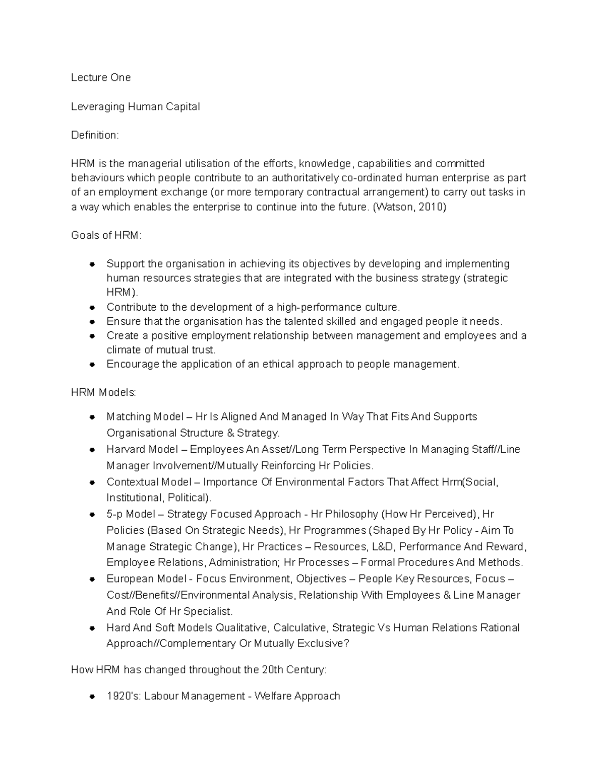 All Leveraging Human Capital Lecture Notes - Lecture One Leveraging ...