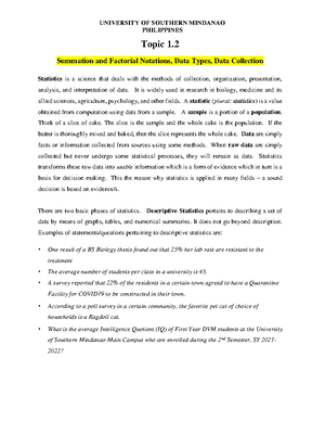 Biostatistics 3 - Summation and Factorial Notations, Data Types, Data ...